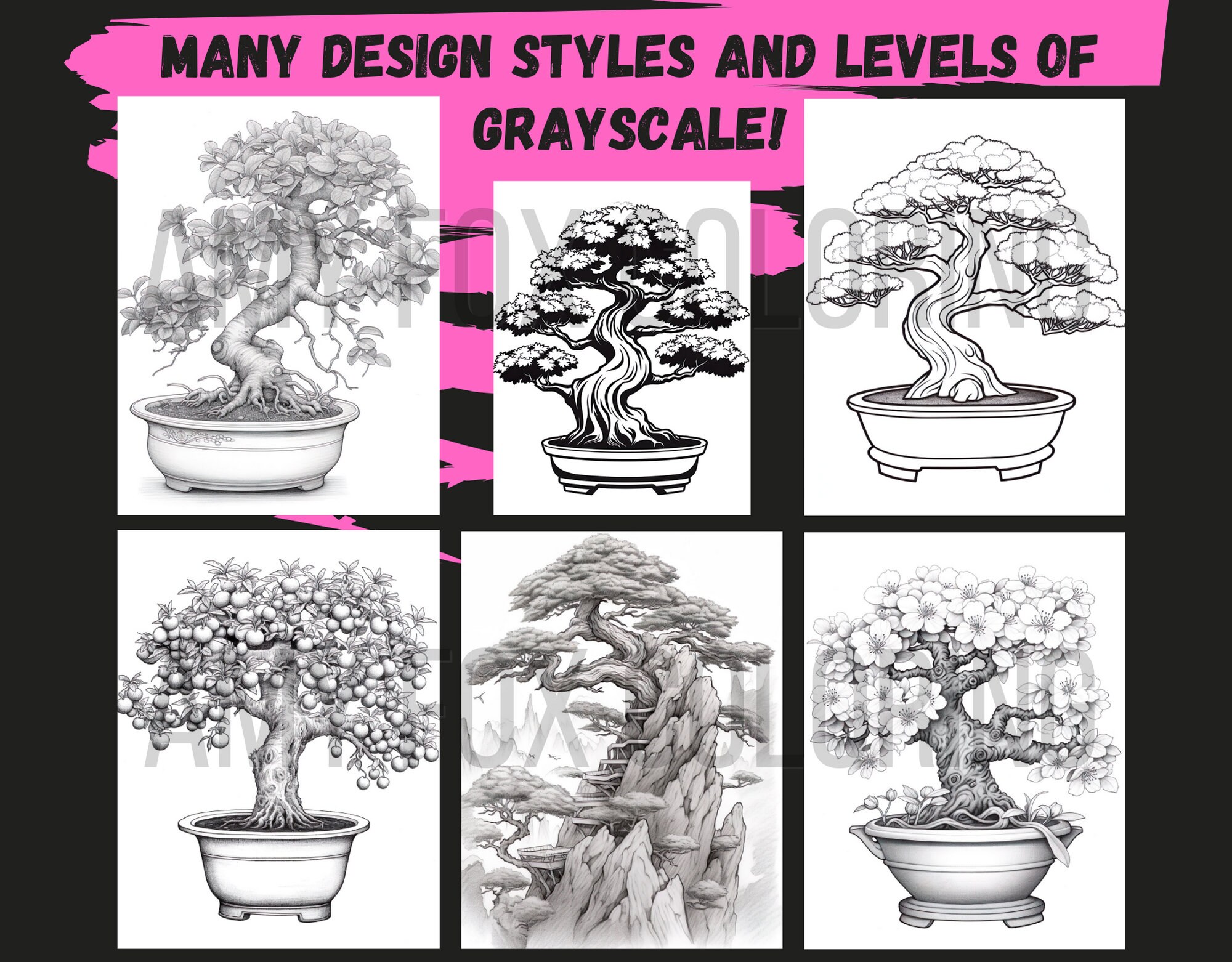 60 Bonsai Trees Coloring Pages Adults Kids Digital Coloring - Etsy