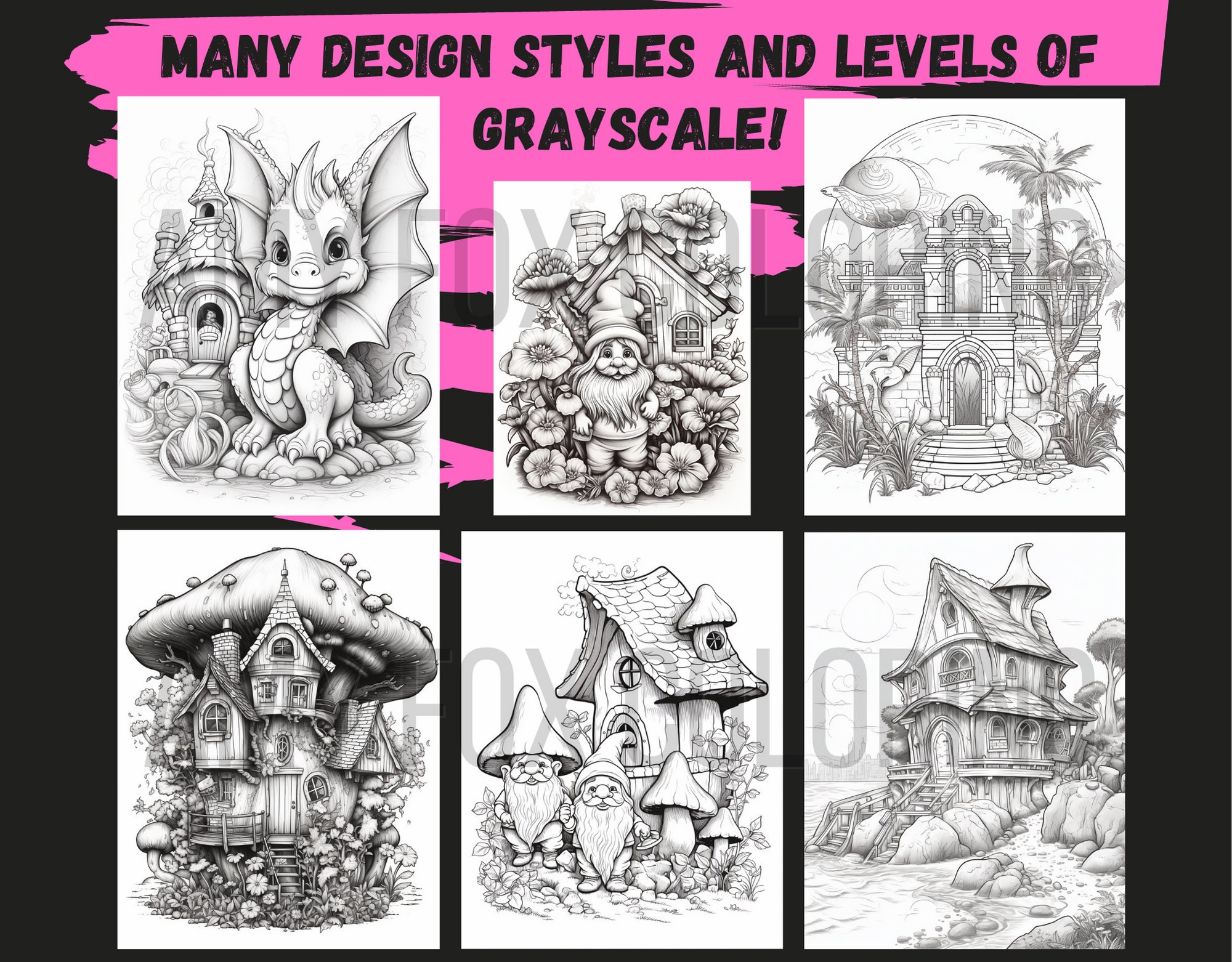 100 Beautiful Fairy Houses Coloring Pages, Adults Kids Digital Coloring ...