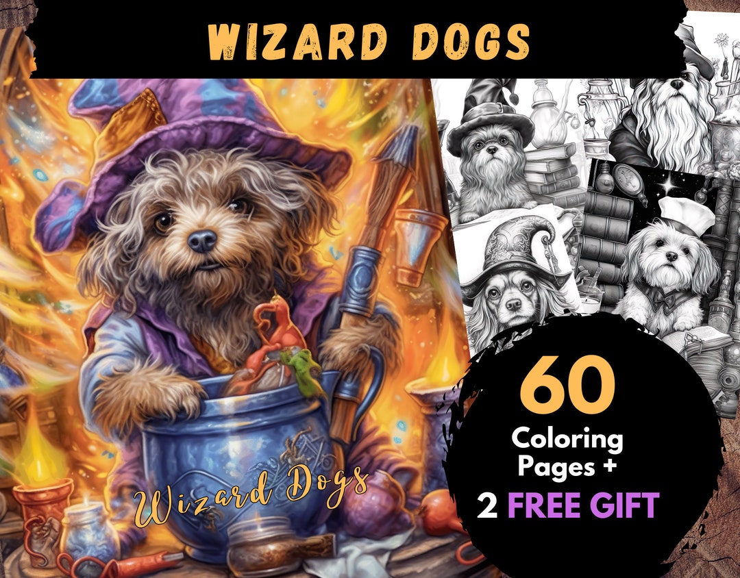 60 Wizard Dogs Coloring Pages, Adults Kids Digital Coloring Sheets ...