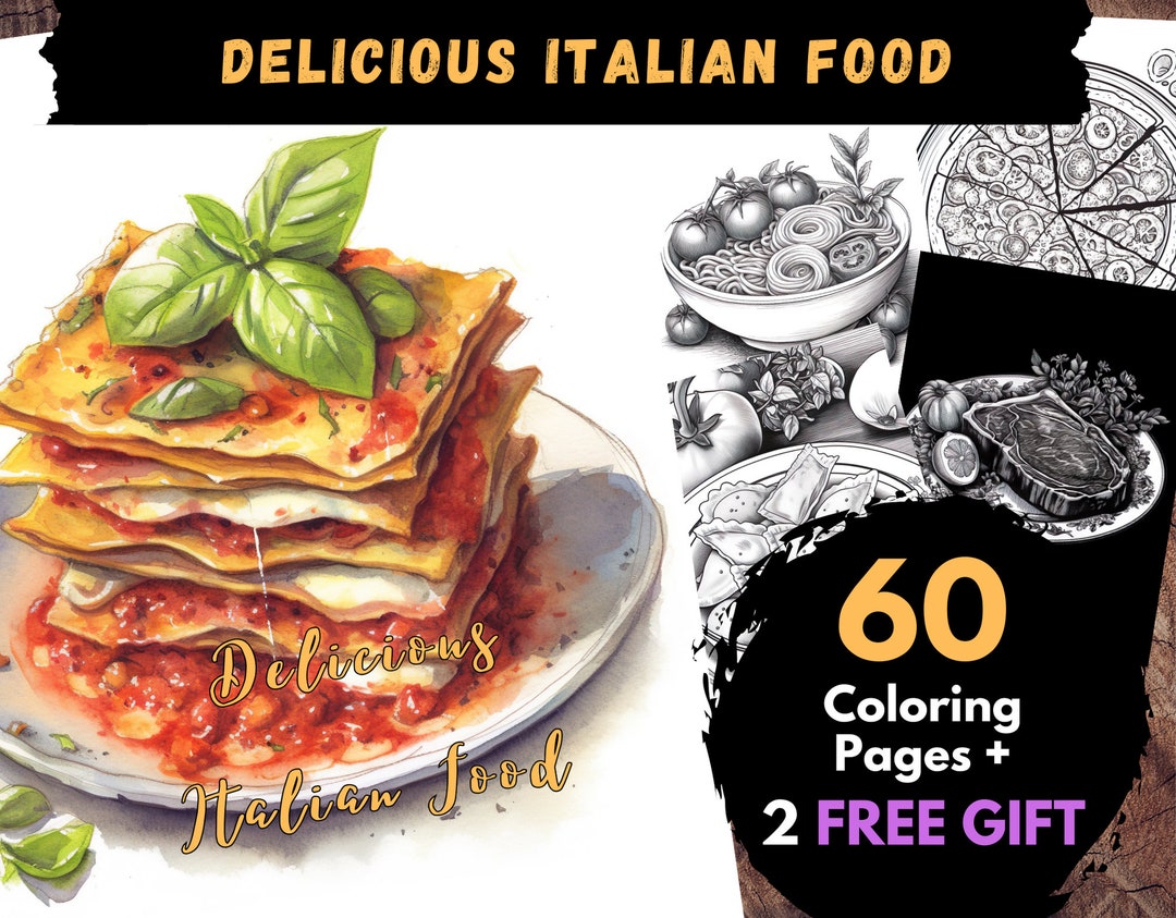 60 Delicious Italian Foods Coloring Pages, Adults Kids Digital Coloring ...