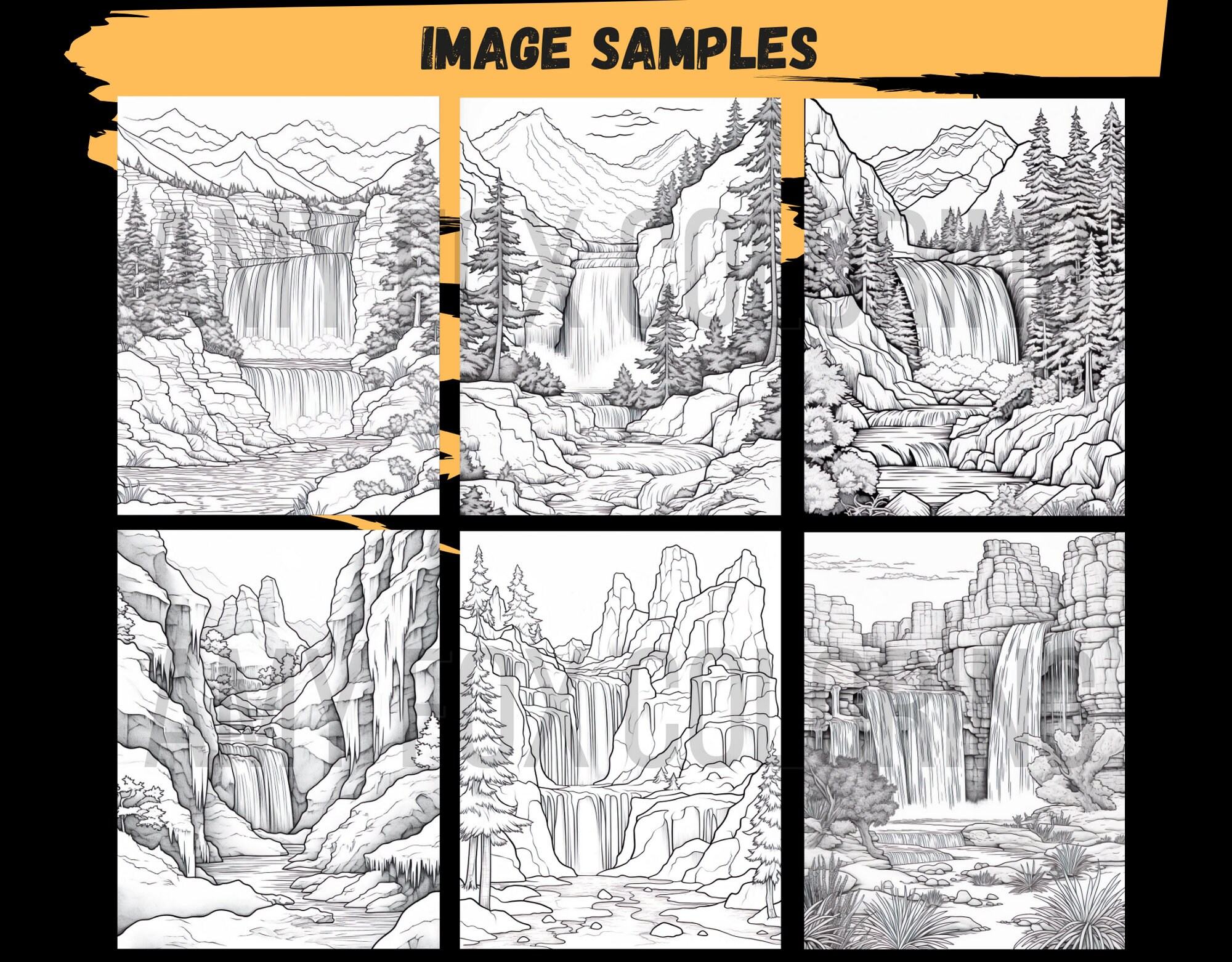 60 Realistic Waterfall Coloring Pages, Adults Kids Digital Coloring ...