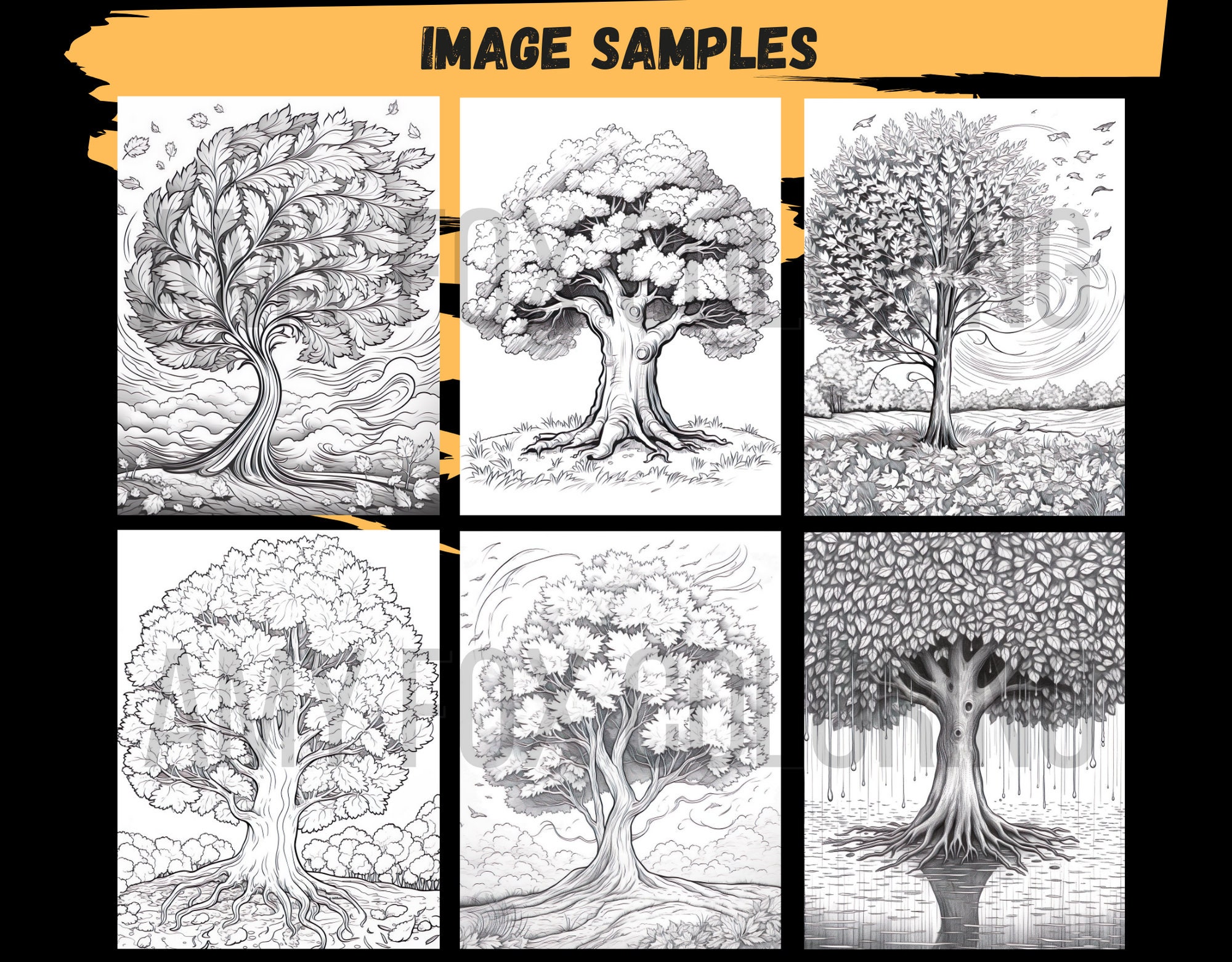 60 Autumn Trees Coloring Pages, Adults Kids Digital Coloring Sheets ...