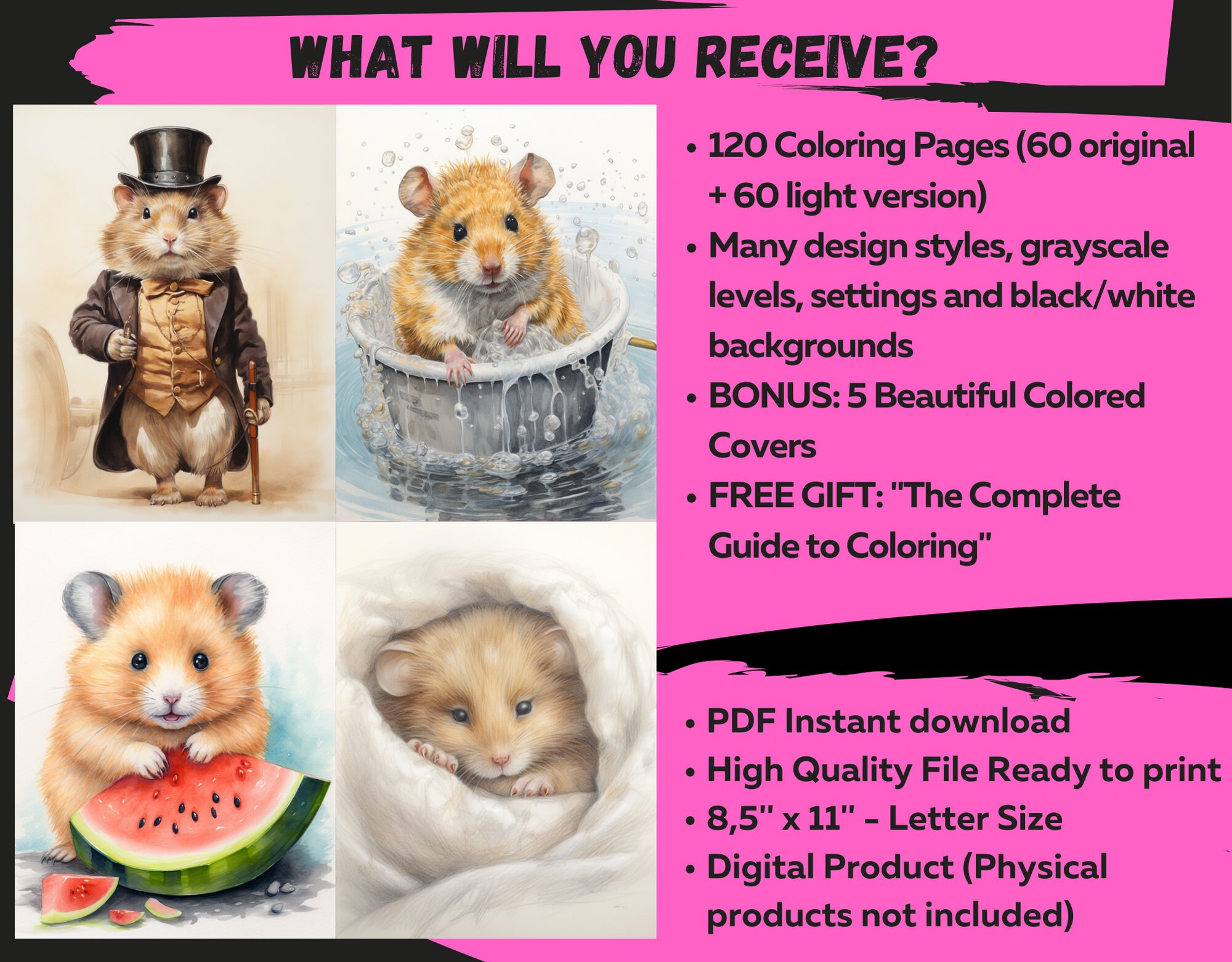 60 the Secret Life of a Hamster Coloring Page, Adults Kids Digital ...