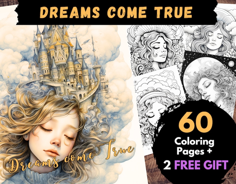 60 Dreams Come True Coloring Page, Adults Kids Digital Coloring Sheets ...