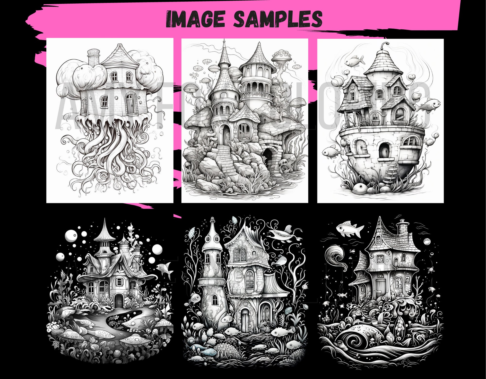 60 Ocean Fairy Houses Coloring Pages, Adults Kids Digital Coloring ...