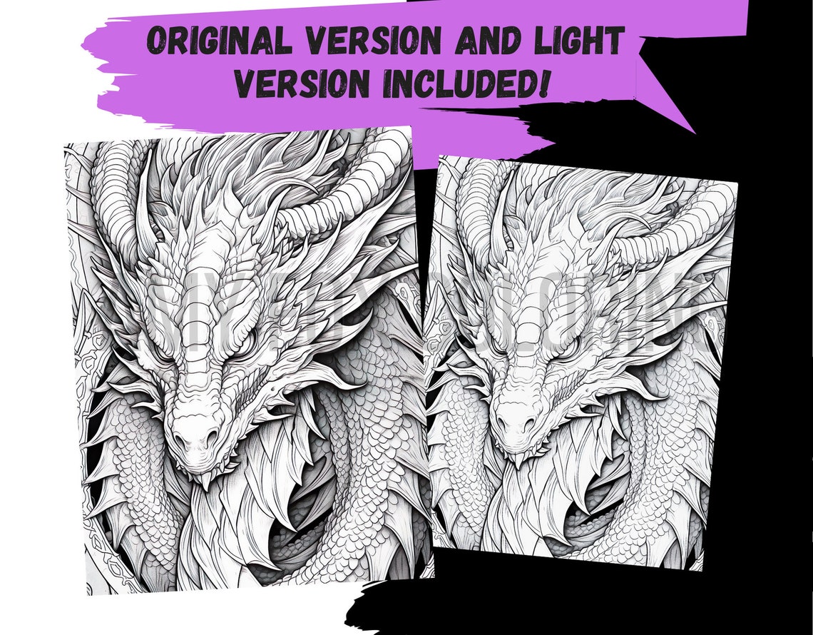 60 Fantasy Dragon Coloring Page, Adults Kids Digital Coloring Sheets ...