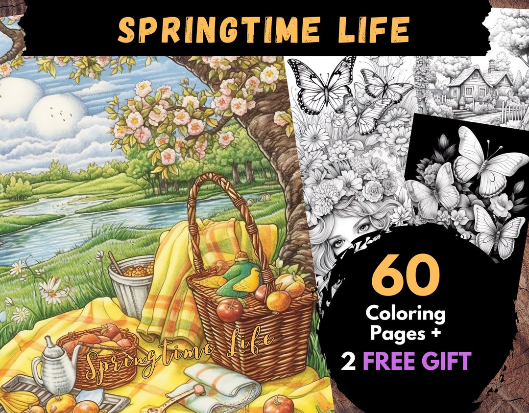 60 Springtime Life Coloring Pages, Adults Kids Digital Coloring Sheets ...