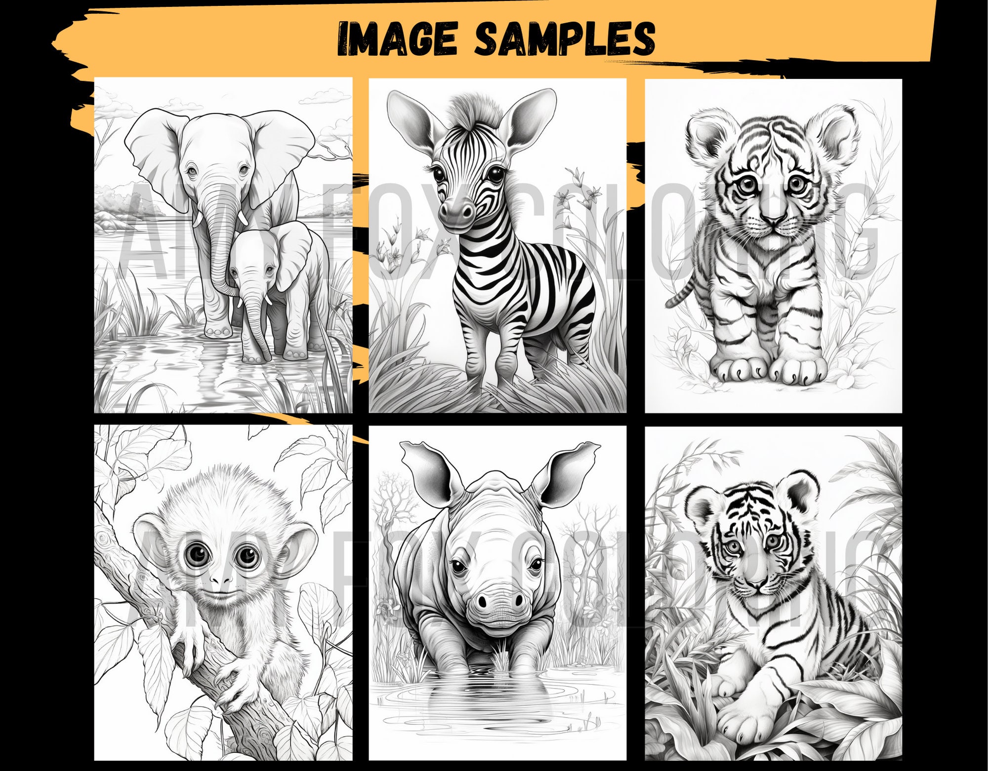 60 Jungle Baby Animals Coloring Pages,adults Kids Digital Coloring ...