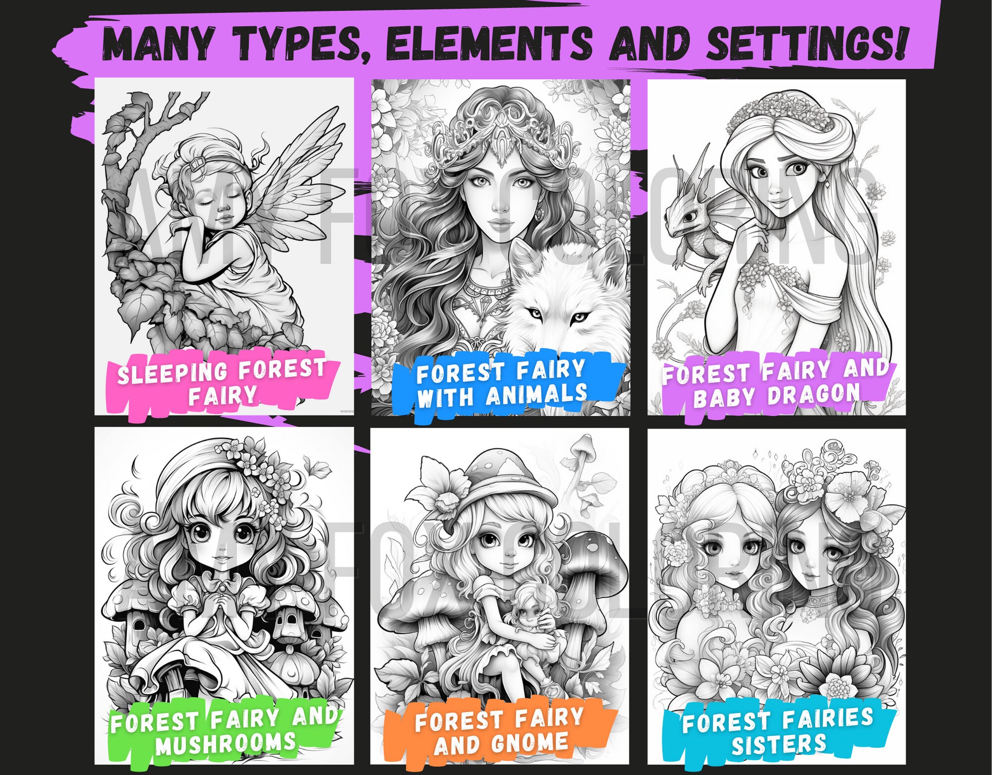 60 Forest Fairy Coloring Pages, Adults Kids Digital Coloring Sheets ...