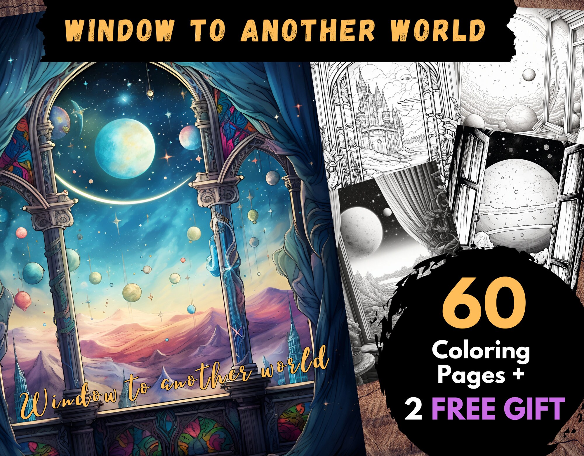 60 Window to Another World Coloring Pages, Adults Kids Digital Coloring ...