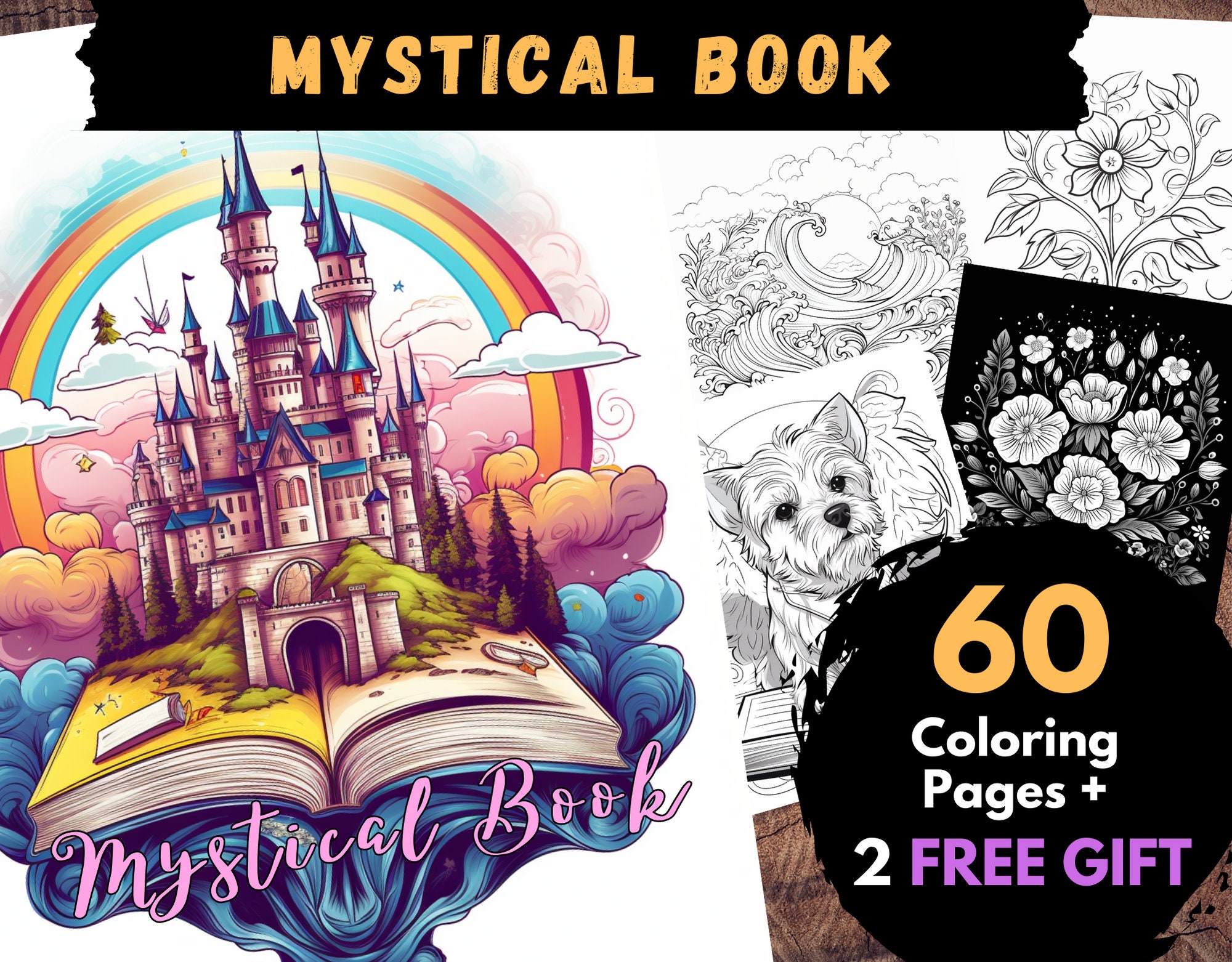60 Mystical Book Coloring Pages, Adults Kids Digital Coloring Sheets ...