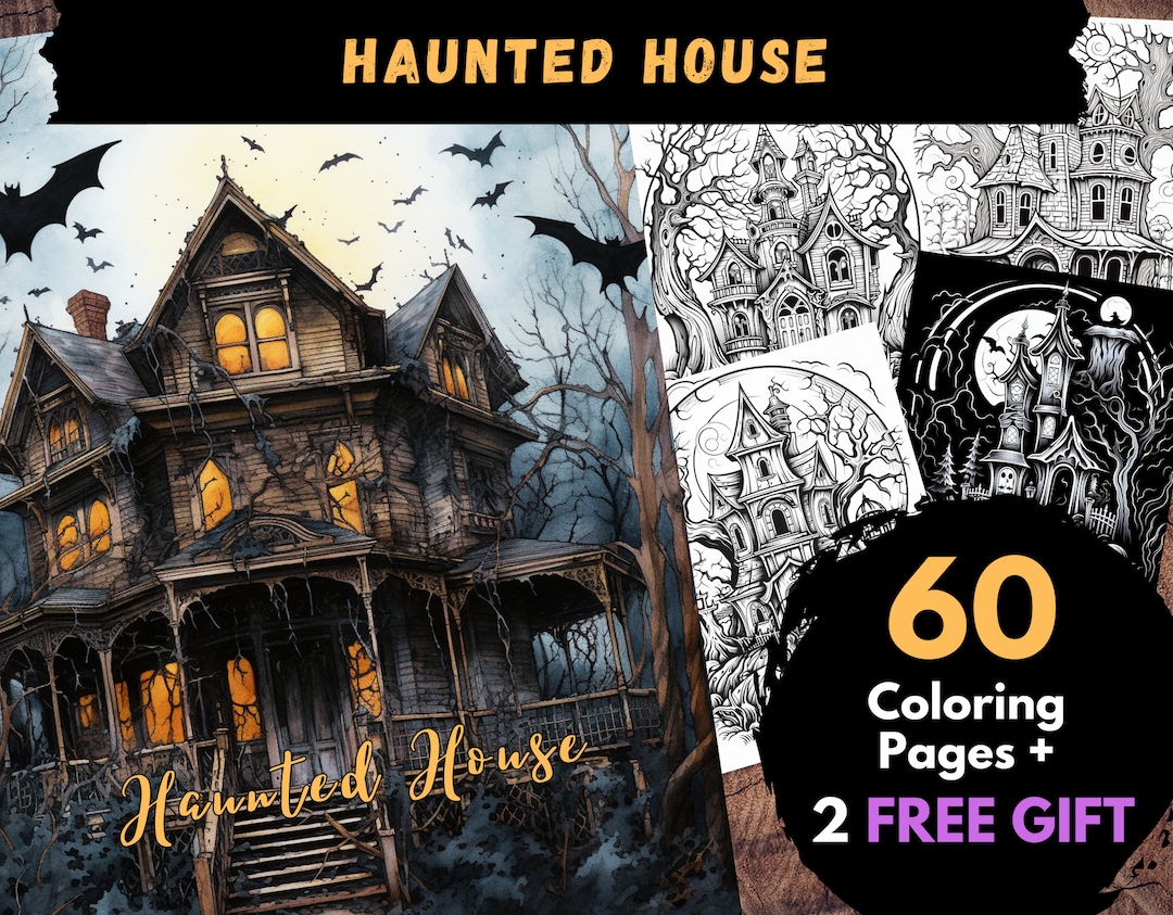 60 Haunted House Coloring Page, Adults Kids Digital Coloring Sheets ...
