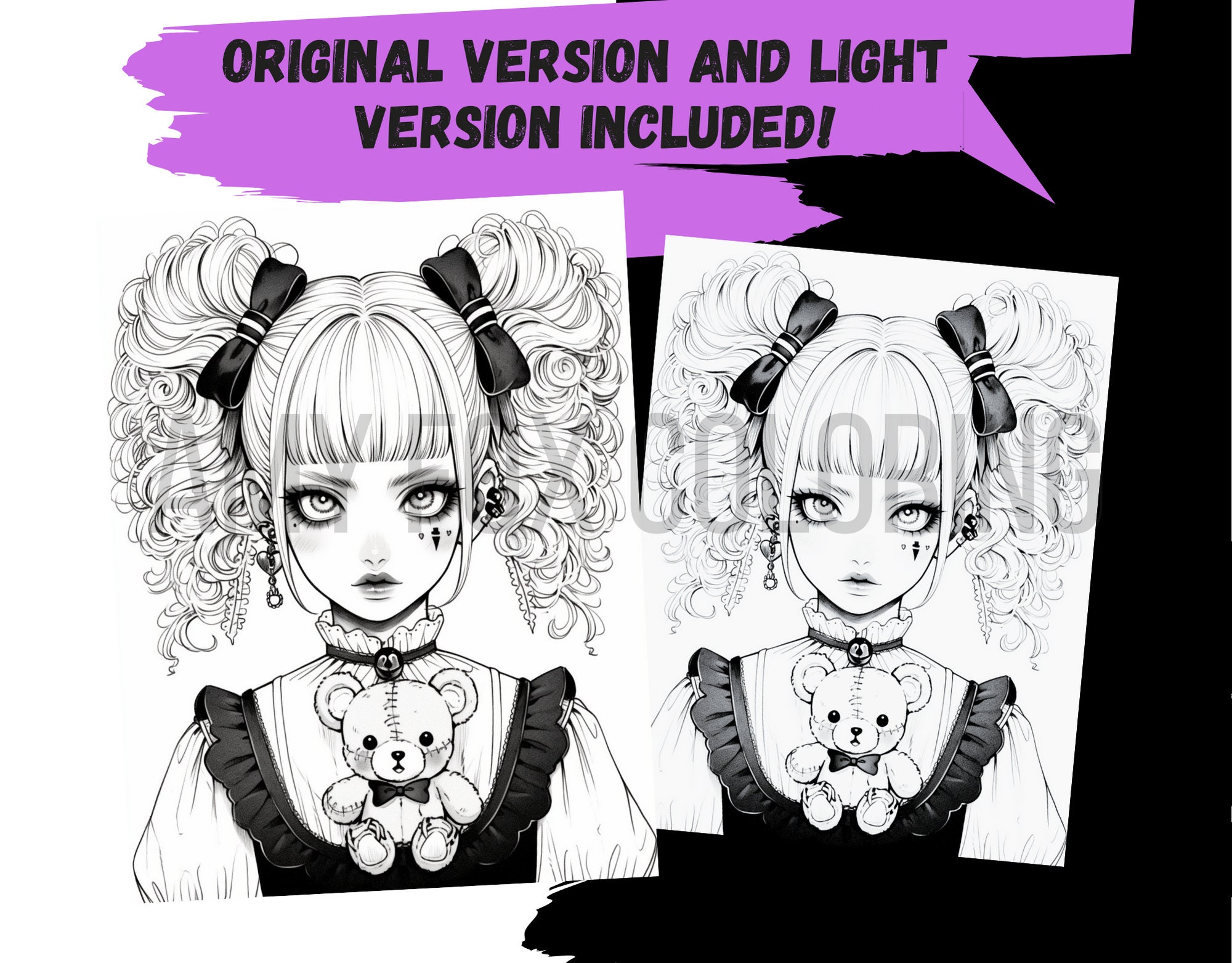 60 Gothic Girls Coloring Page Adults Kids Digital Coloring - Etsy