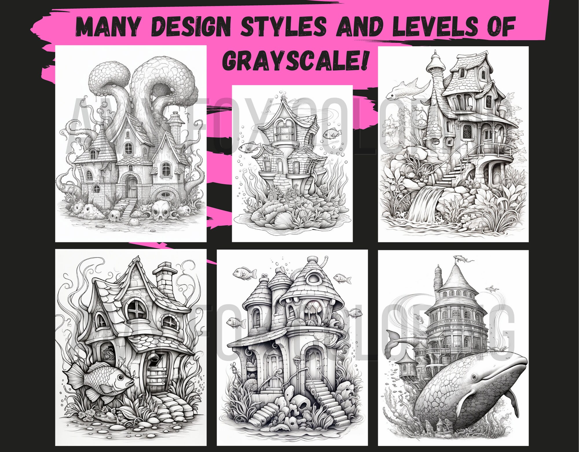 60 Ocean Fairy Houses Coloring Pages, Adults Kids Digital Coloring ...