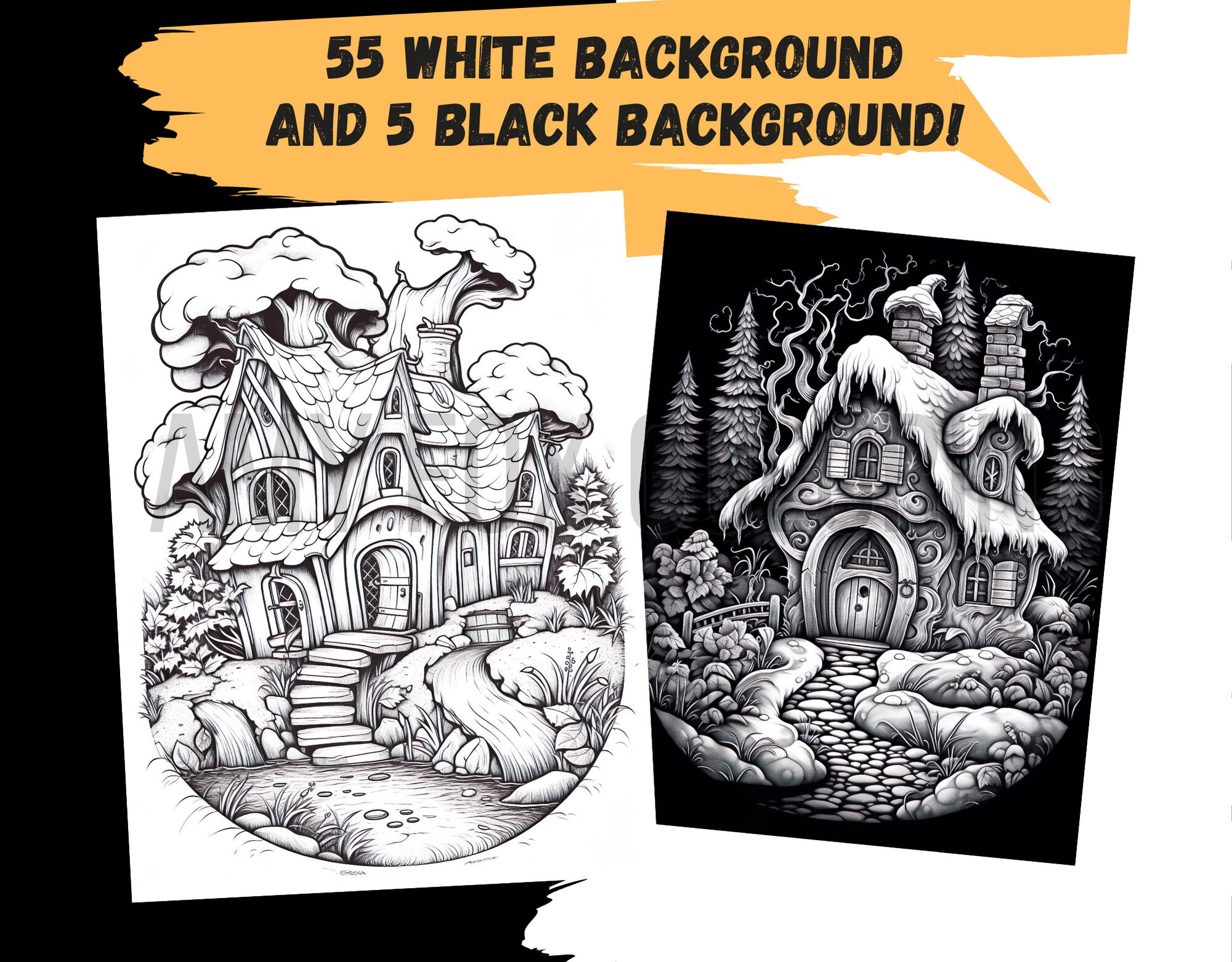 60 Country Fairy Houses Coloring Page, Adults Kids Digital Coloring ...
