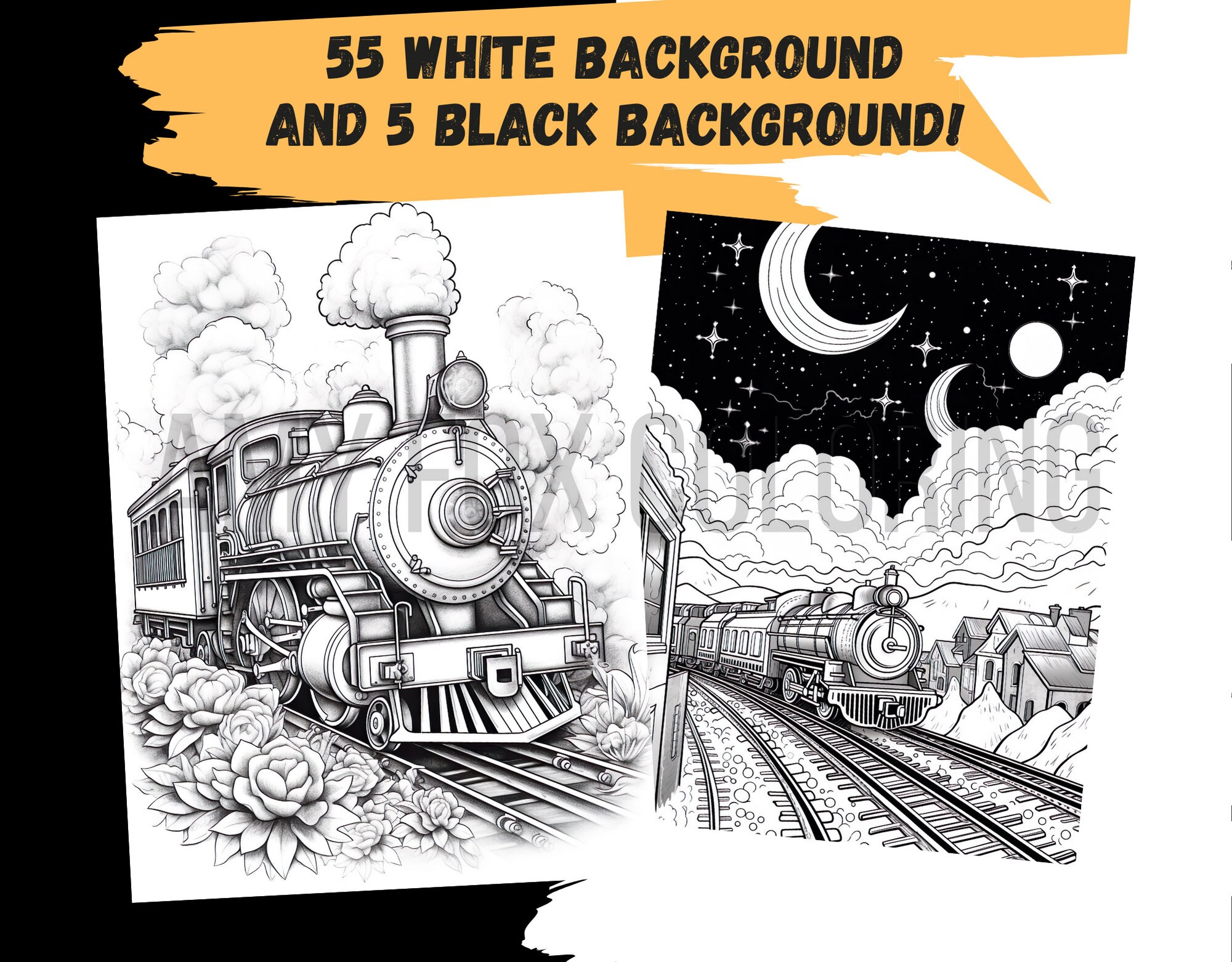 60 Steam Trains Coloring Pages, Adults Kids Digital Coloring Sheets ...