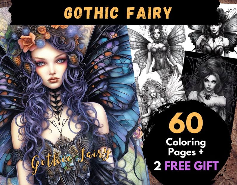60 Gothic Fairy Coloring Pages, Adults Kids Digital Coloring Sheets ...