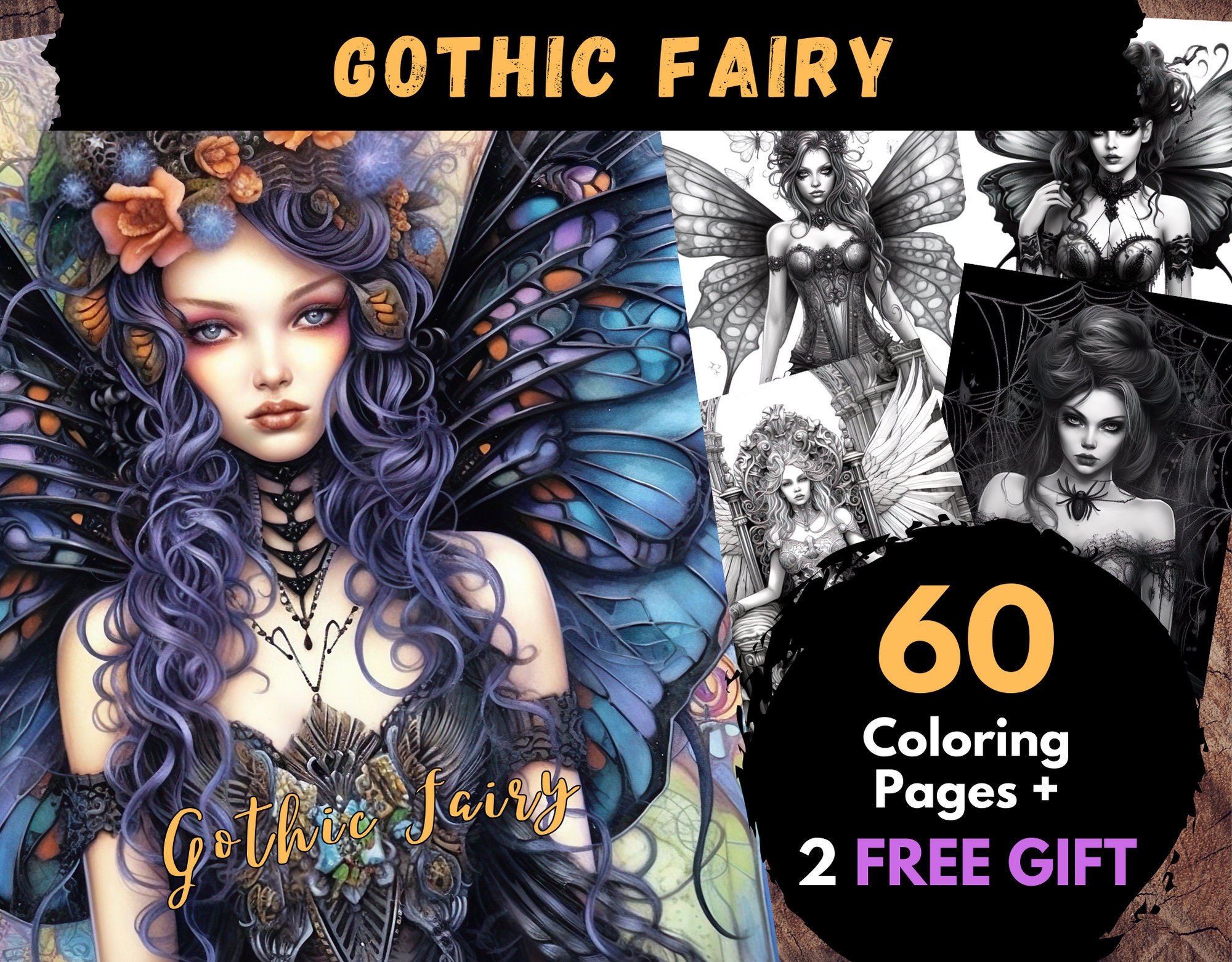 60 Gothic Fairy Coloring Pages, Adults Kids Digital Coloring Sheets ...