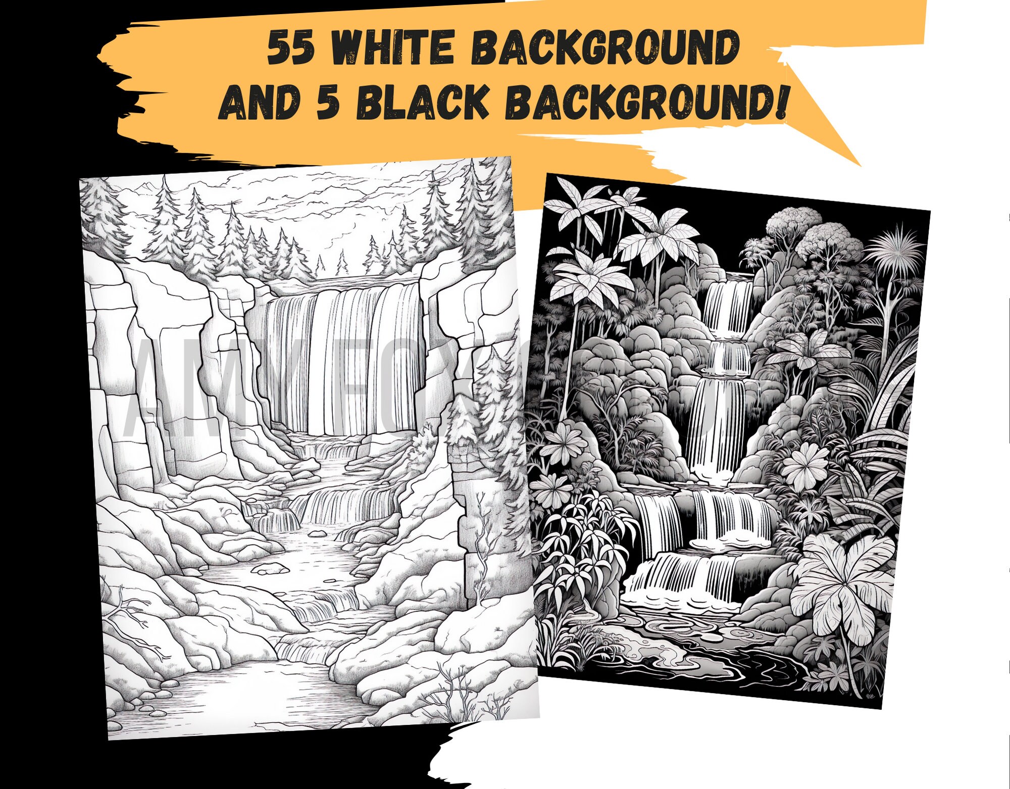 60 Realistic Waterfall Coloring Pages, Adults Kids Digital Coloring ...