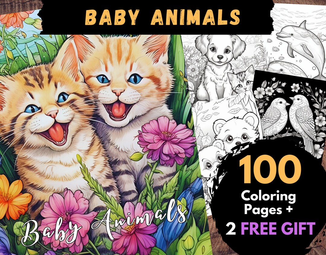 100 Cute Baby Animals Coloring Pages, Adults Kids Digital Coloring ...