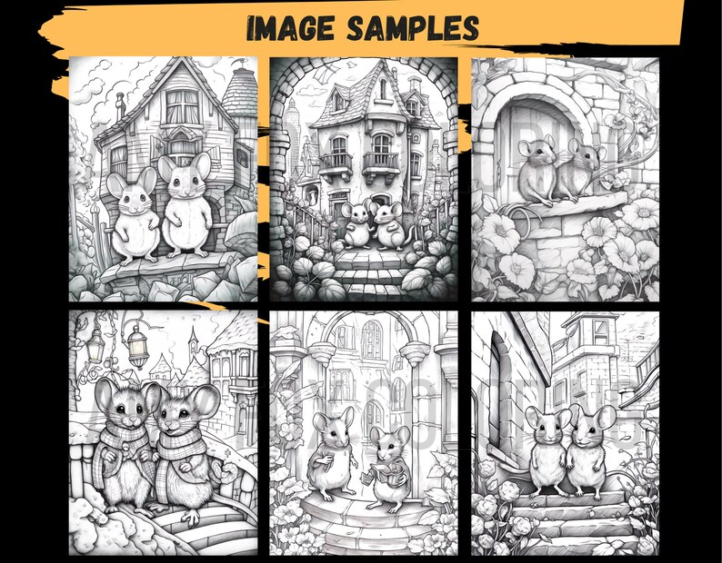 60 Mouse Village Coloring Page, Adults Kids Digital Coloring Sheets ...