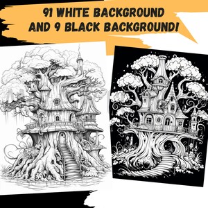 100 Enchanted Treehouse Coloring Pages, Adults Kids Digital Coloring ...