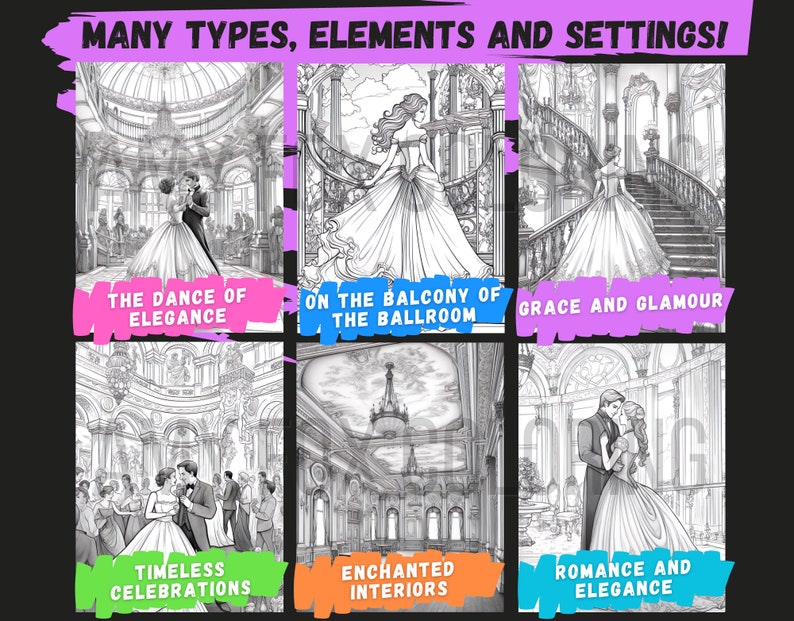 60 Victorian Ballrooms Coloring Pages, Adults Kids Digital Coloring ...