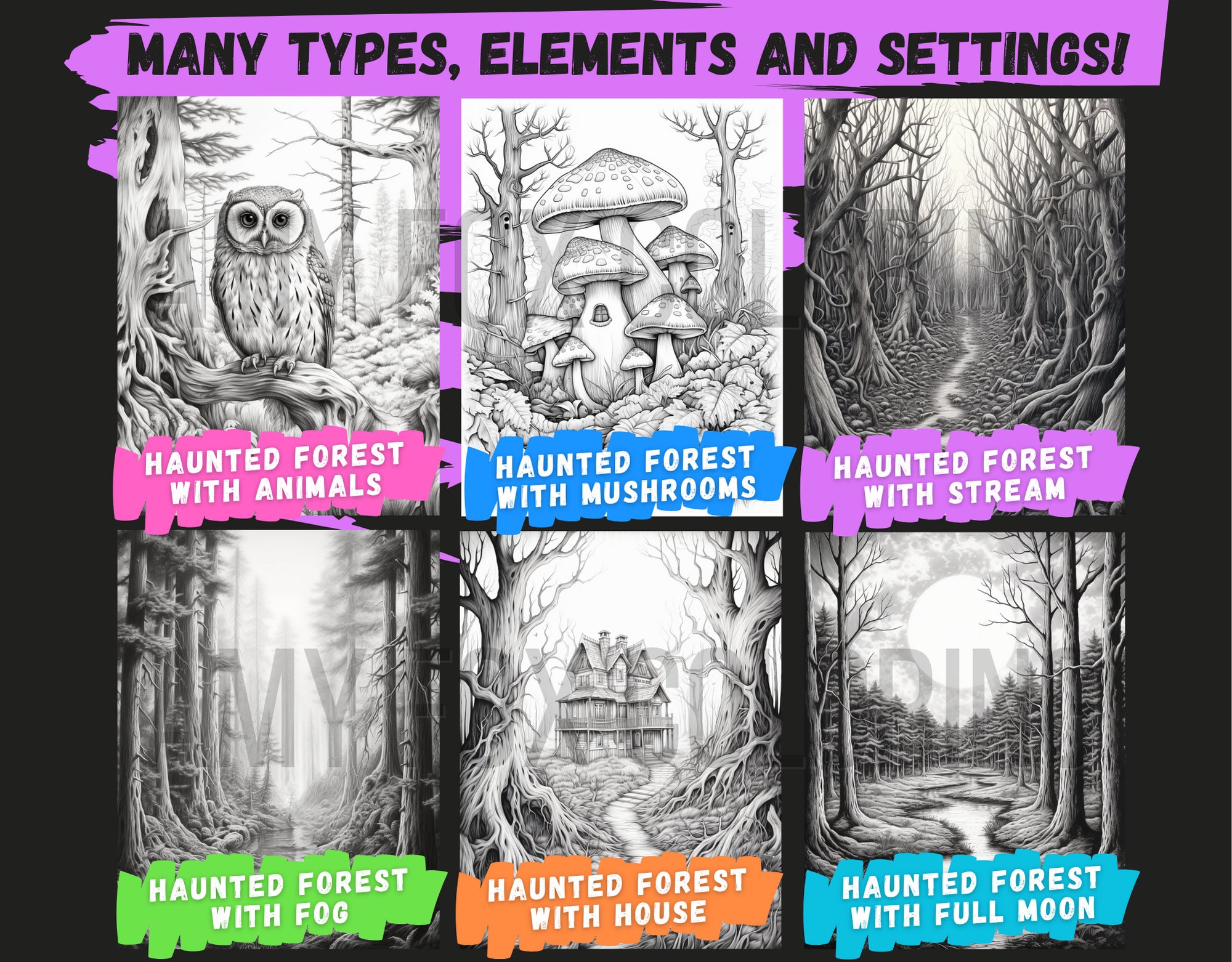 60 Haunted Forest Coloring Page, Adults Kids Digital Coloring Sheets ...