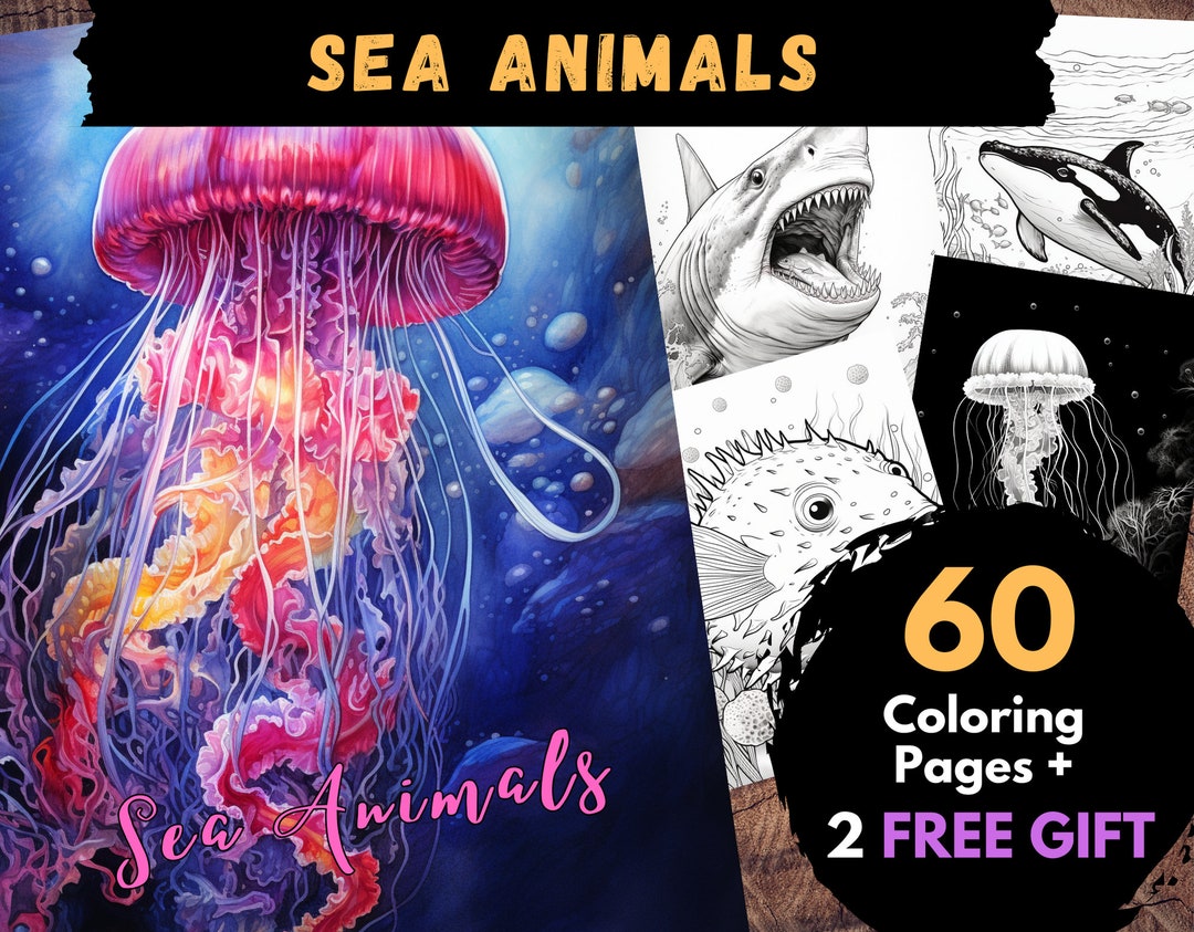 60 Sea Animals Coloring Pages, Adults Kids Digital Coloring Sheets ...