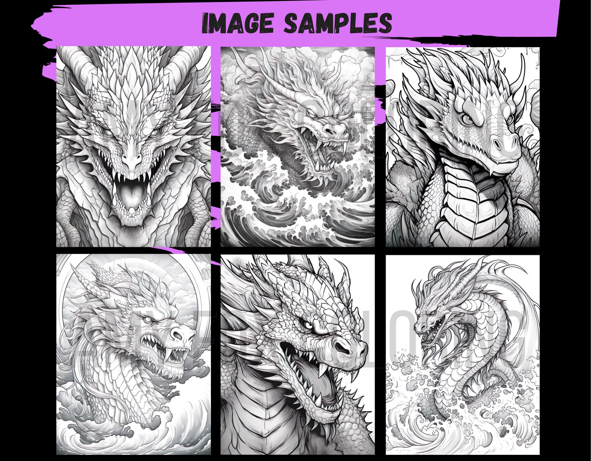 60 Fantasy Dragon Coloring Page, Adults Kids Digital Coloring Sheets ...