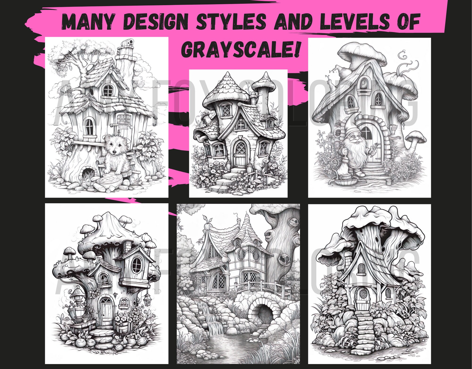 60 Country Fairy Houses Coloring Page, Adults Kids Digital Coloring ...
