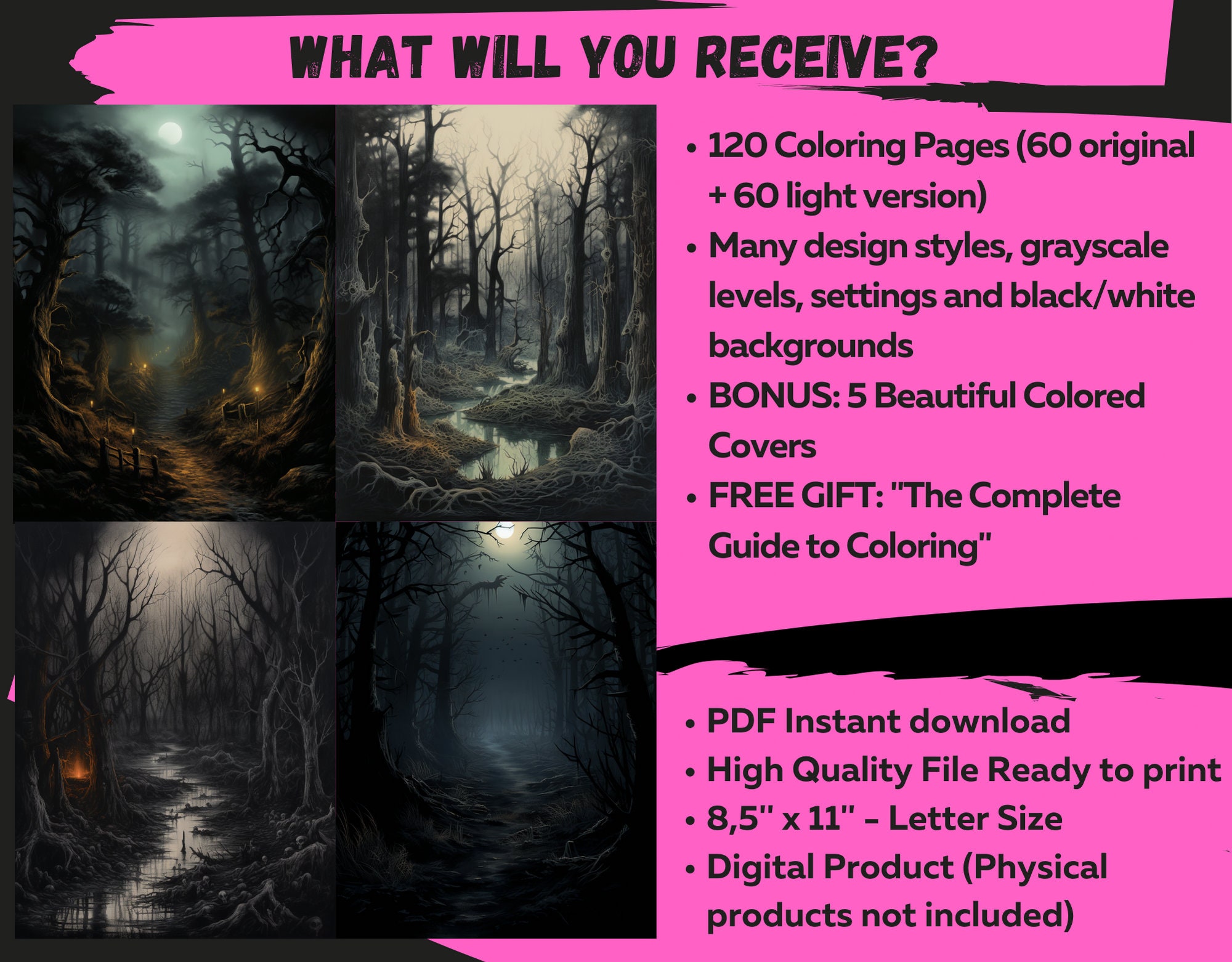 60 Haunted Forest Coloring Page, Adults Kids Digital Coloring Sheets ...