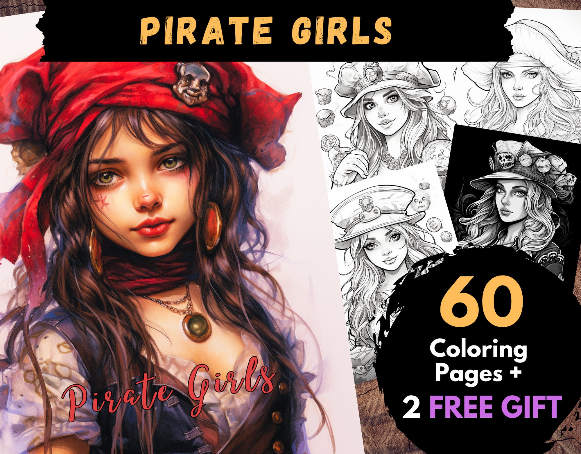 60 Pirate Girls Coloring Page Adults Kids Digital Coloring - Etsy