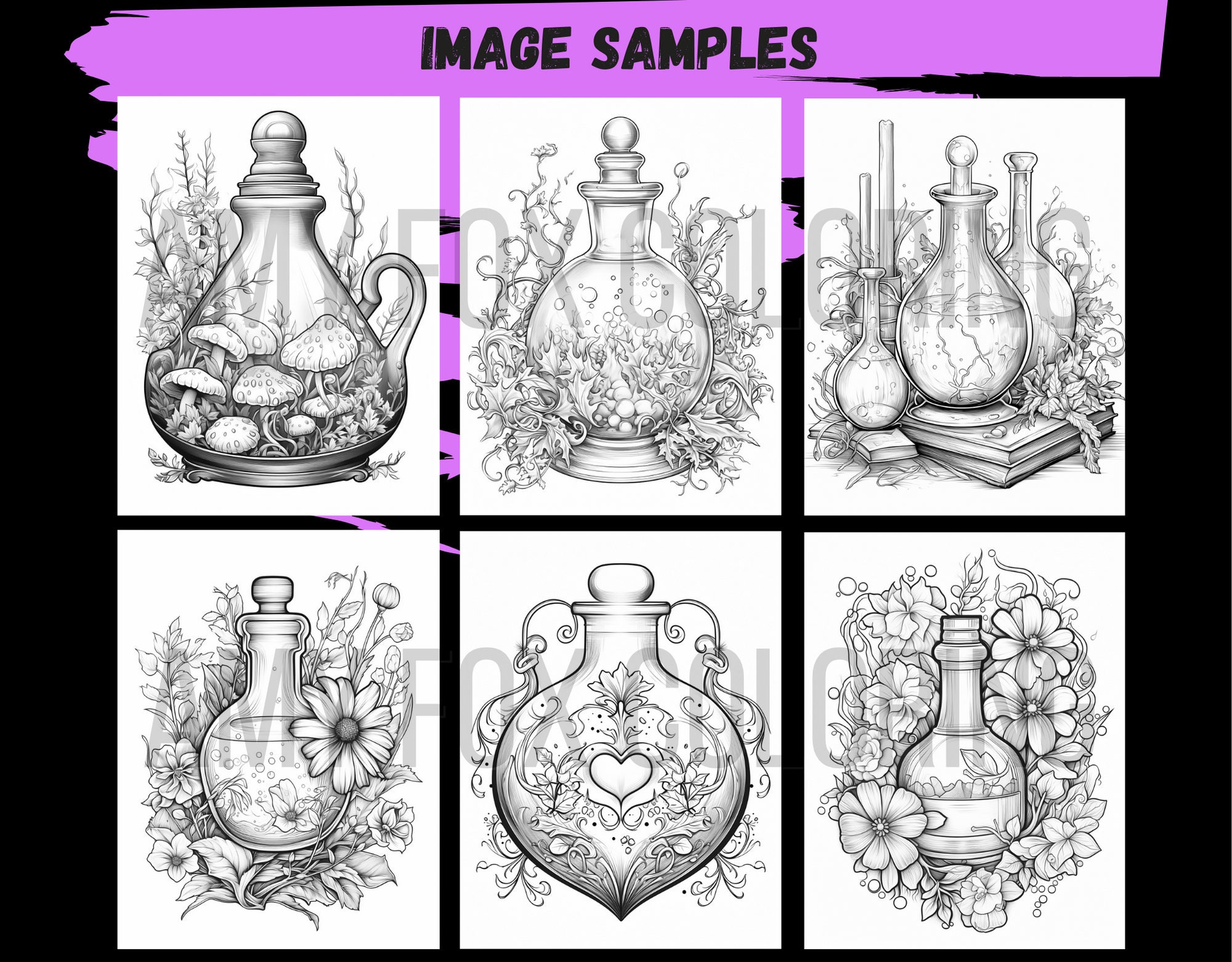 60 Magic Potions Coloring Page, Adults Kids Digital Coloring Sheets ...