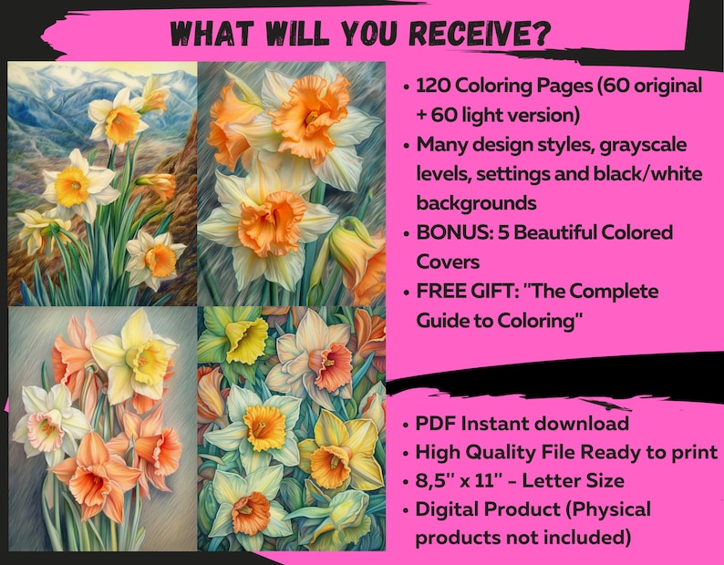 60 Outstanding Daffodils Coloring Pages, Adults Kids Digital Coloring ...