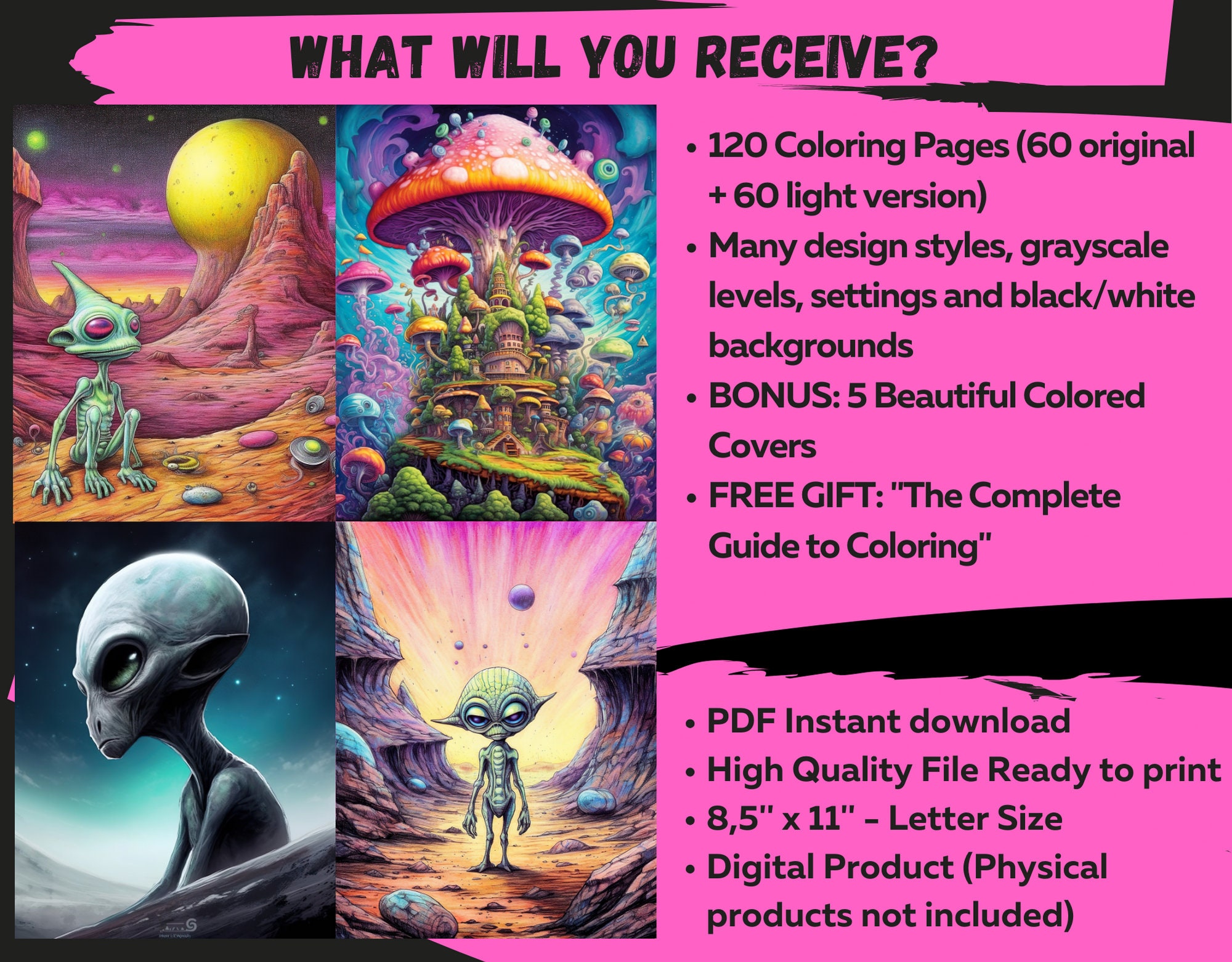 60 Alien Worlds Coloring Pages Adults Kids Digital Coloring - Etsy