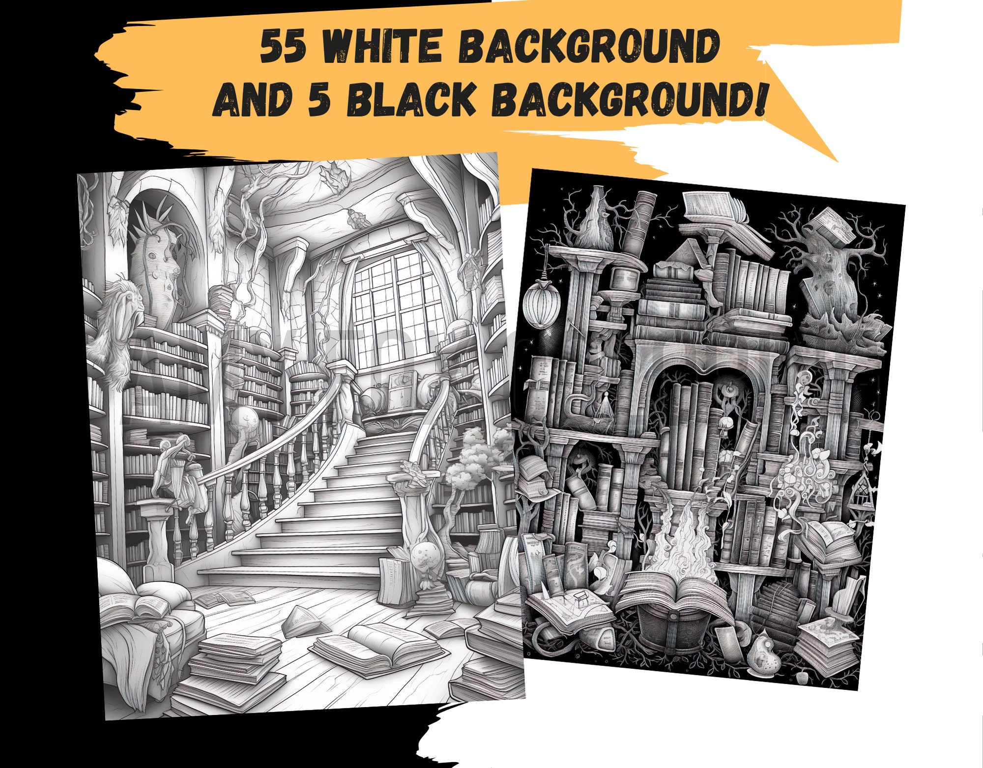 60 Enchanted Library Coloring Pages, Adults Kids Digital Coloring ...