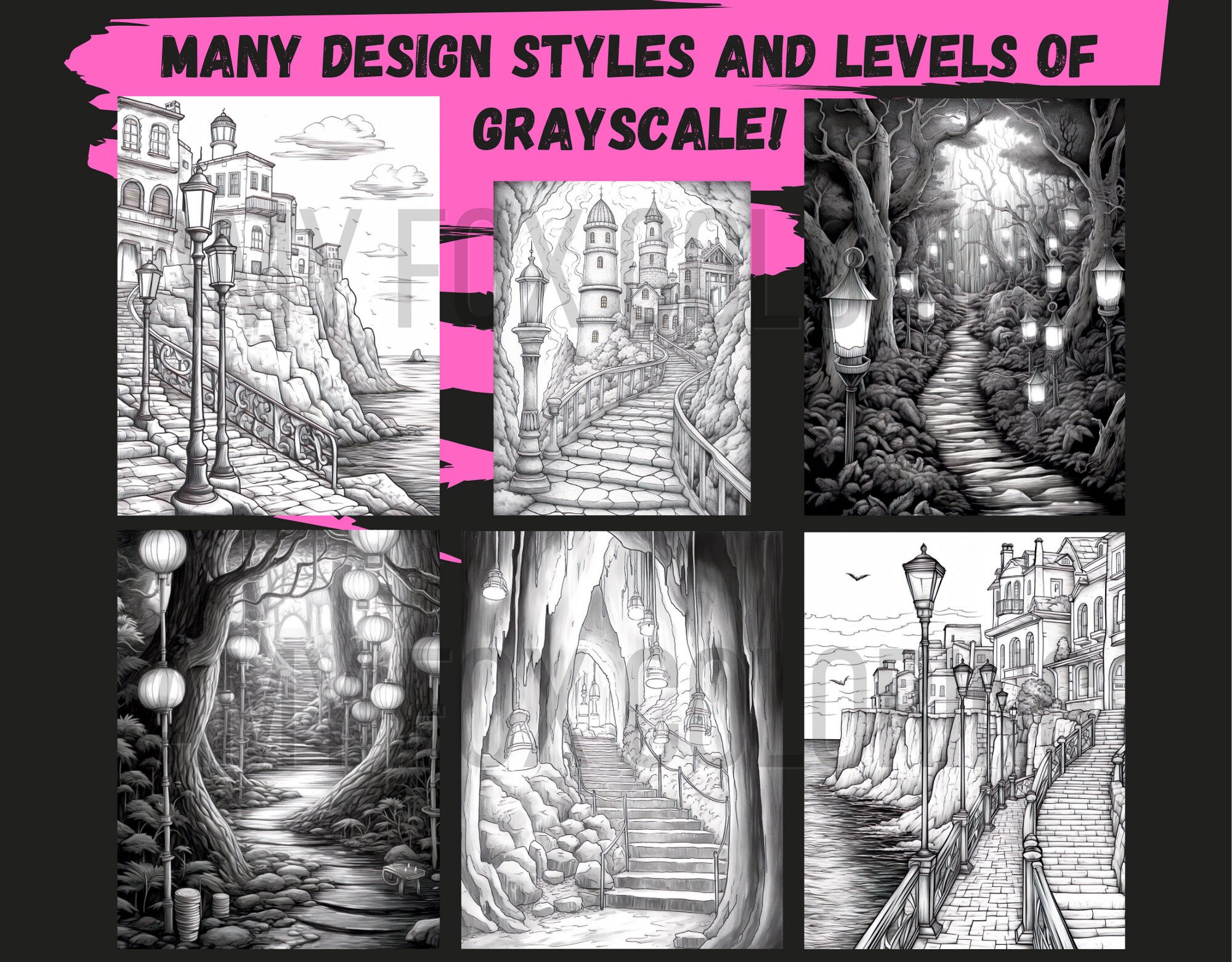 60 Magic Lantern Lit Paths Coloring Pages, Adults Kids Digital Coloring ...