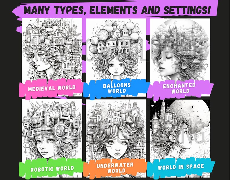 60 the Worlds in My Mind Coloring Page, Adults Kids Digital Coloring ...