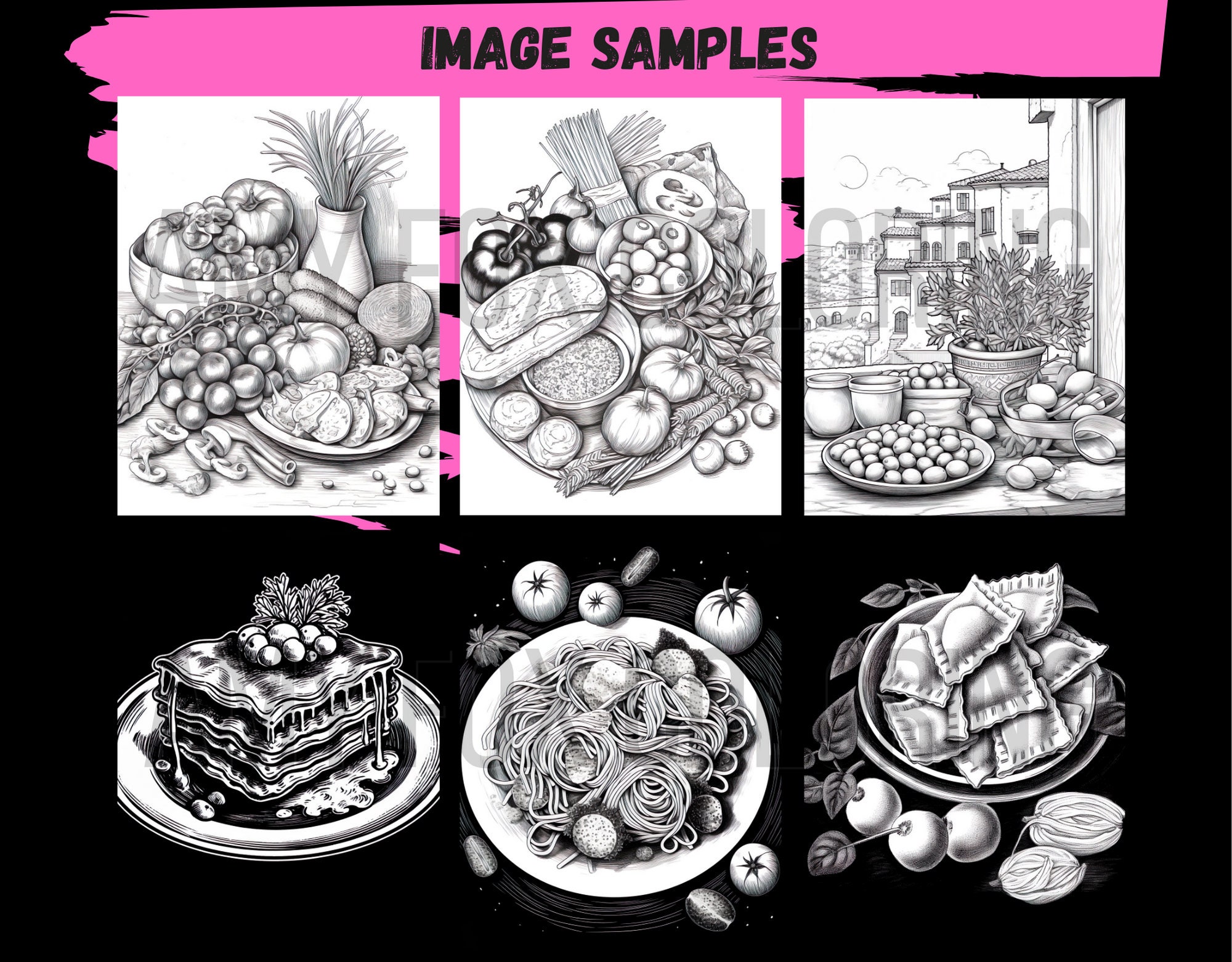 60 Delicious Italian Foods Coloring Pages, Adults Kids Digital Coloring ...