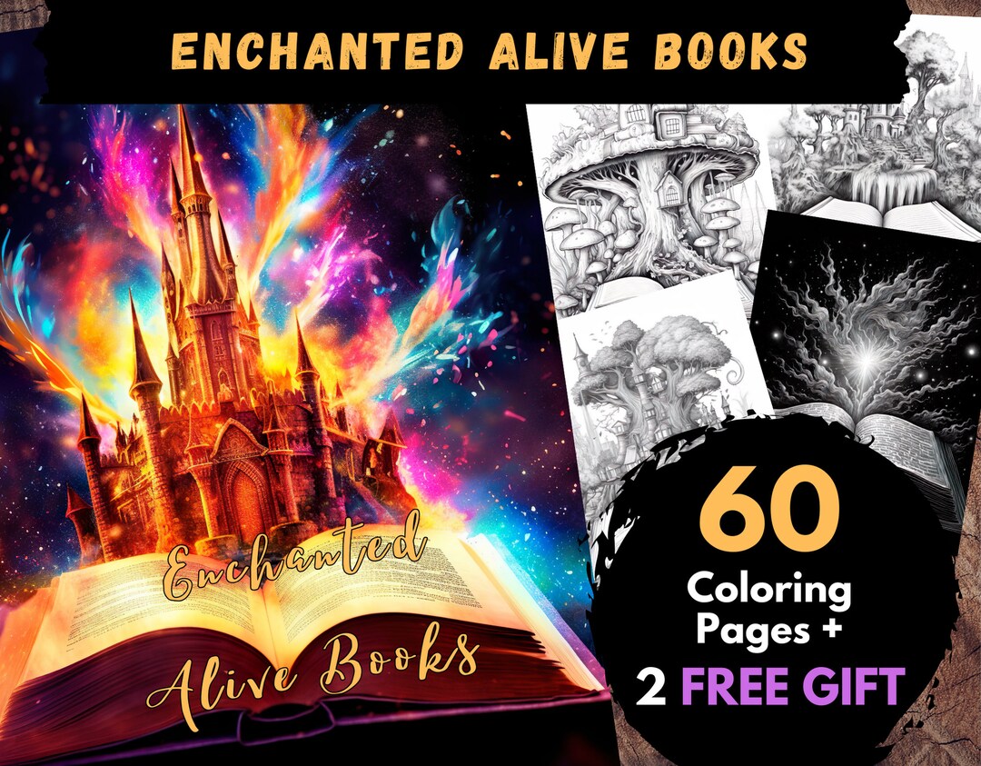 60 Enchanted Alive Books Coloring Pages, Adults Kids Digital Coloring ...