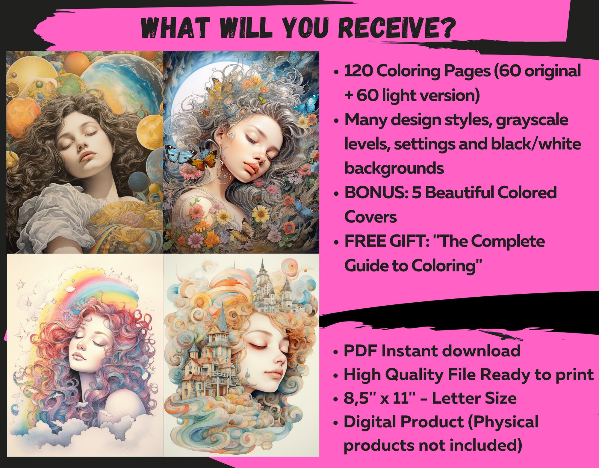 60 Dreams Come True Coloring Page, Adults Kids Digital Coloring Sheets ...