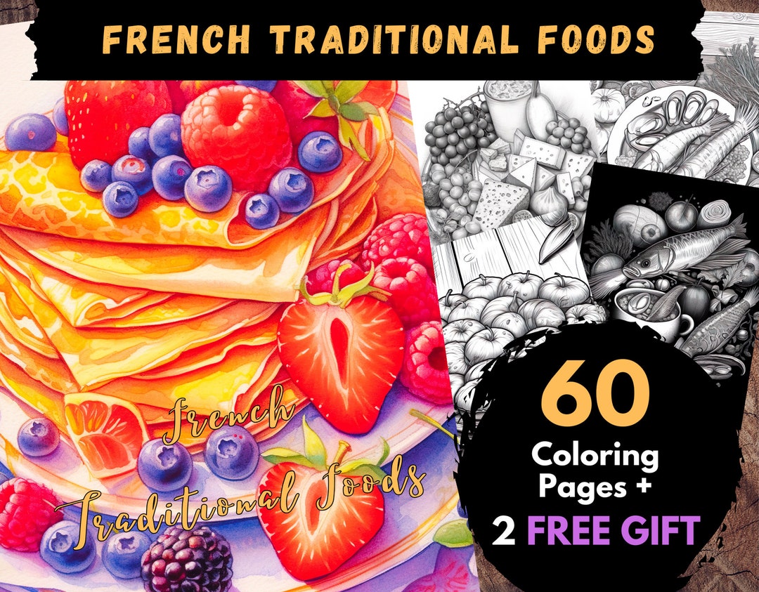 60 French Traditional Foods Coloring Pages, Adults Kids Digital ...