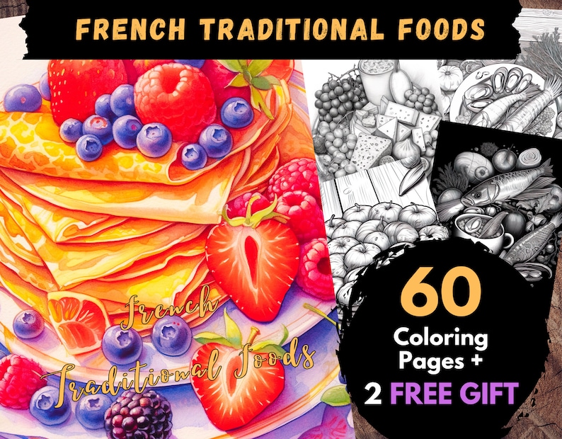 60 French Traditional Foods Coloring Pages, Adults Kids Digital ...