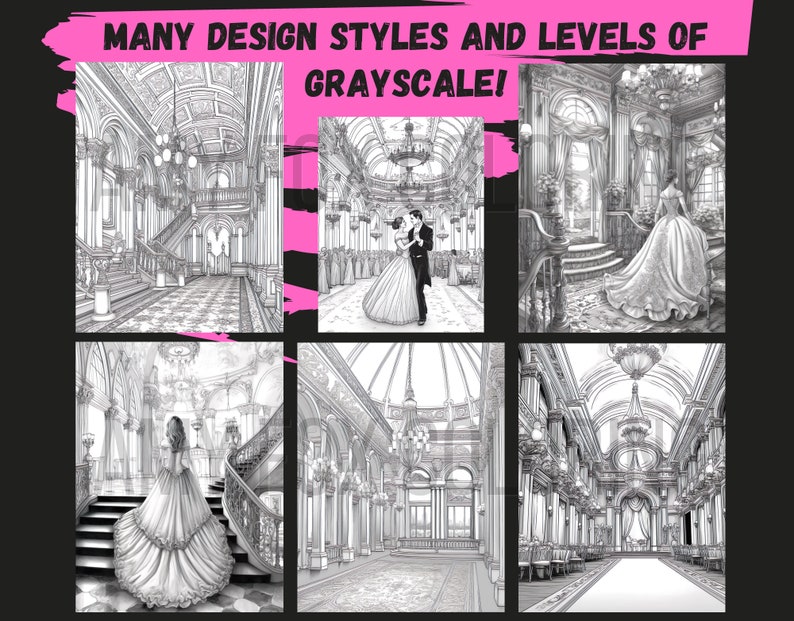 60 Victorian Ballrooms Coloring Pages, Adults Kids Digital Coloring ...