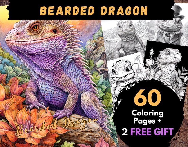 60 Bearded Dragon Coloring Pages, Adults Kids Digital Coloring Sheets ...
