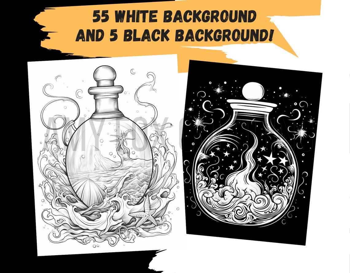 60 Magic Potions Coloring Page, Adults Kids Digital Coloring Sheets ...