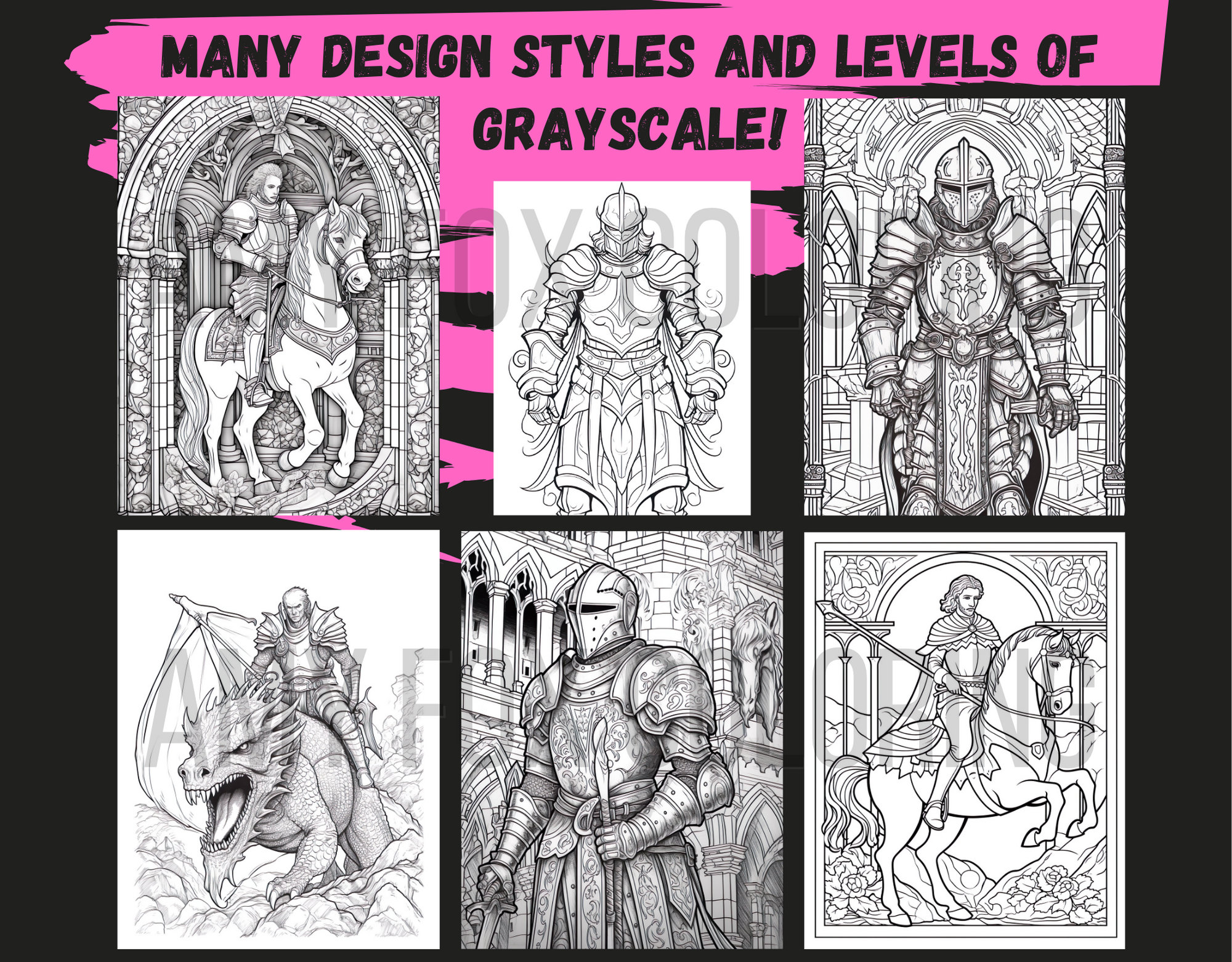 60 Medieval Knight Coloring Page, Adults Kids Digital Coloring Sheets ...