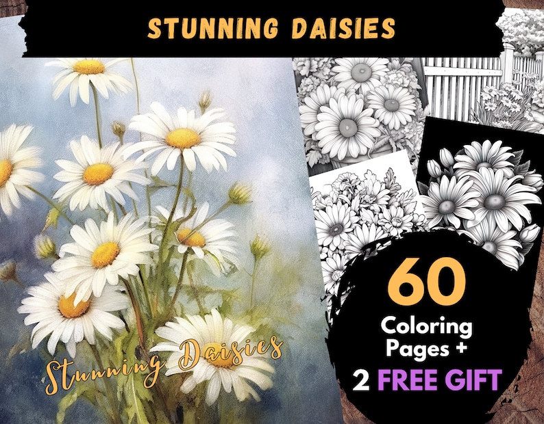 60 Stunning Daisies Coloring Pages, Adults Kids Digital Coloring Sheets ...