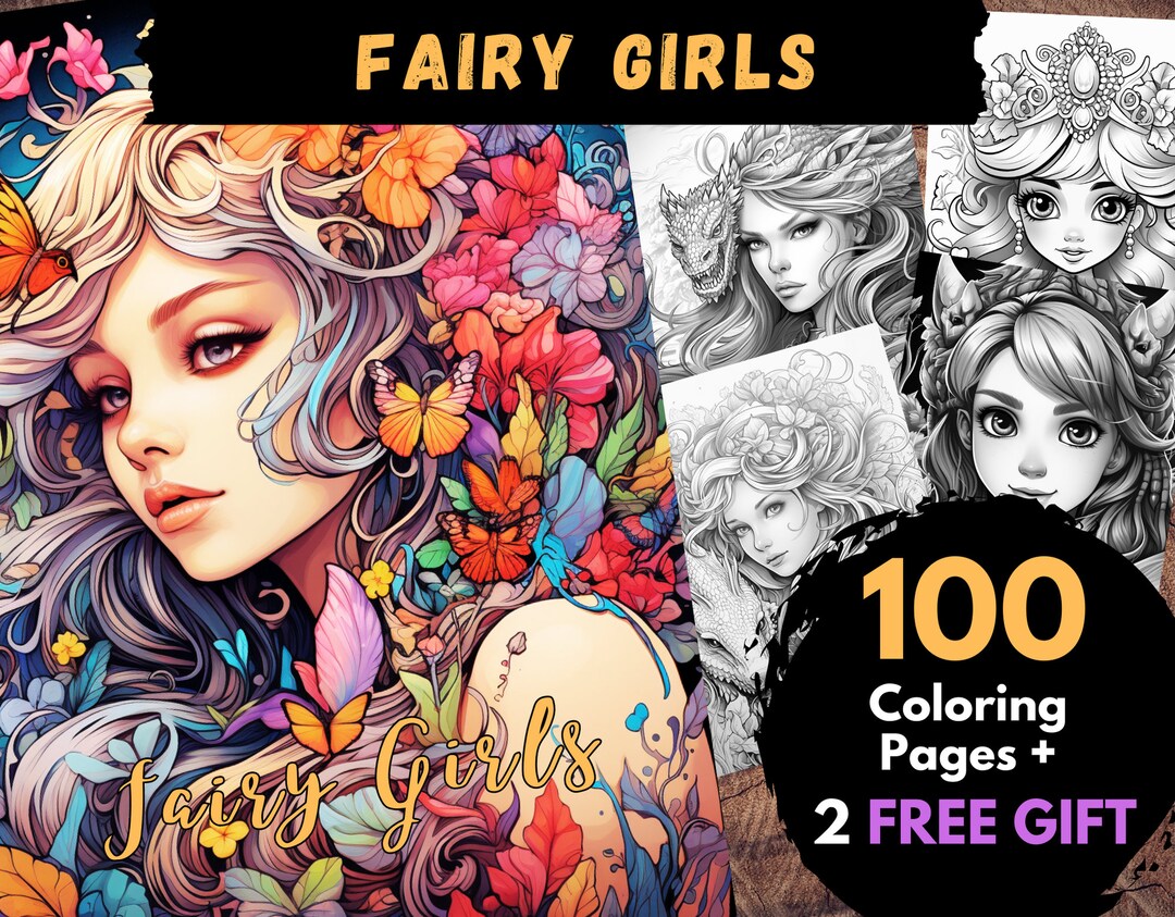 100 Beautiful Fairy Girls Coloring Pages, Adults Kids Digital Coloring ...